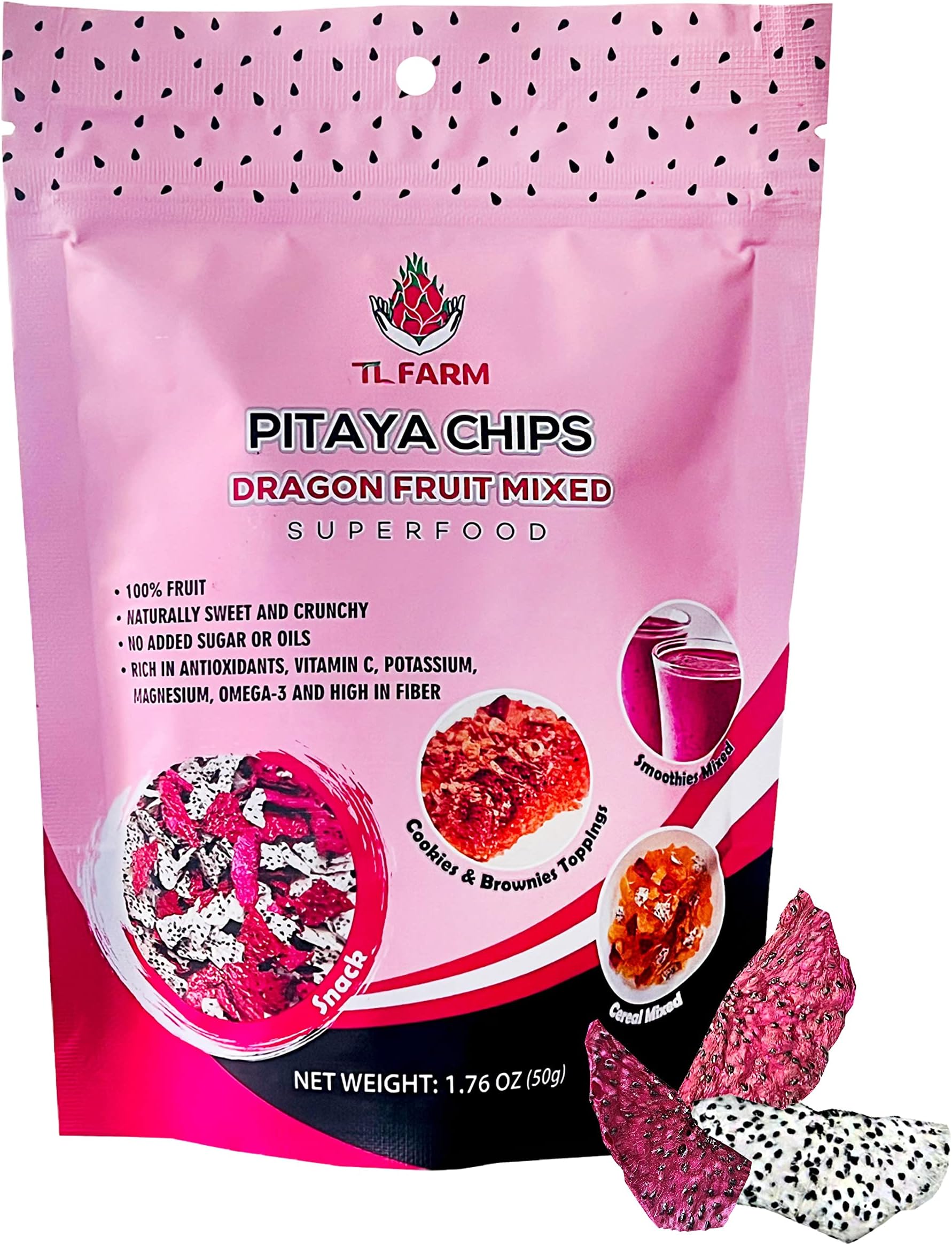 Amazon.com: TL FARM Pitaya Chips, Vaccum Freeze Dried Dragon Fruit ...