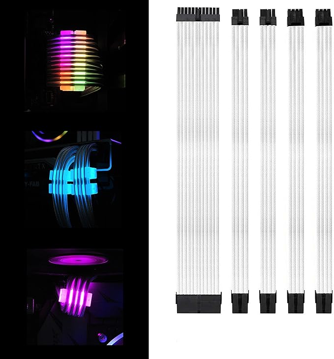 EZDIY-FAB White PSU Extension Kit 300 mm with RGB Cable Combs - 24 Pin ...