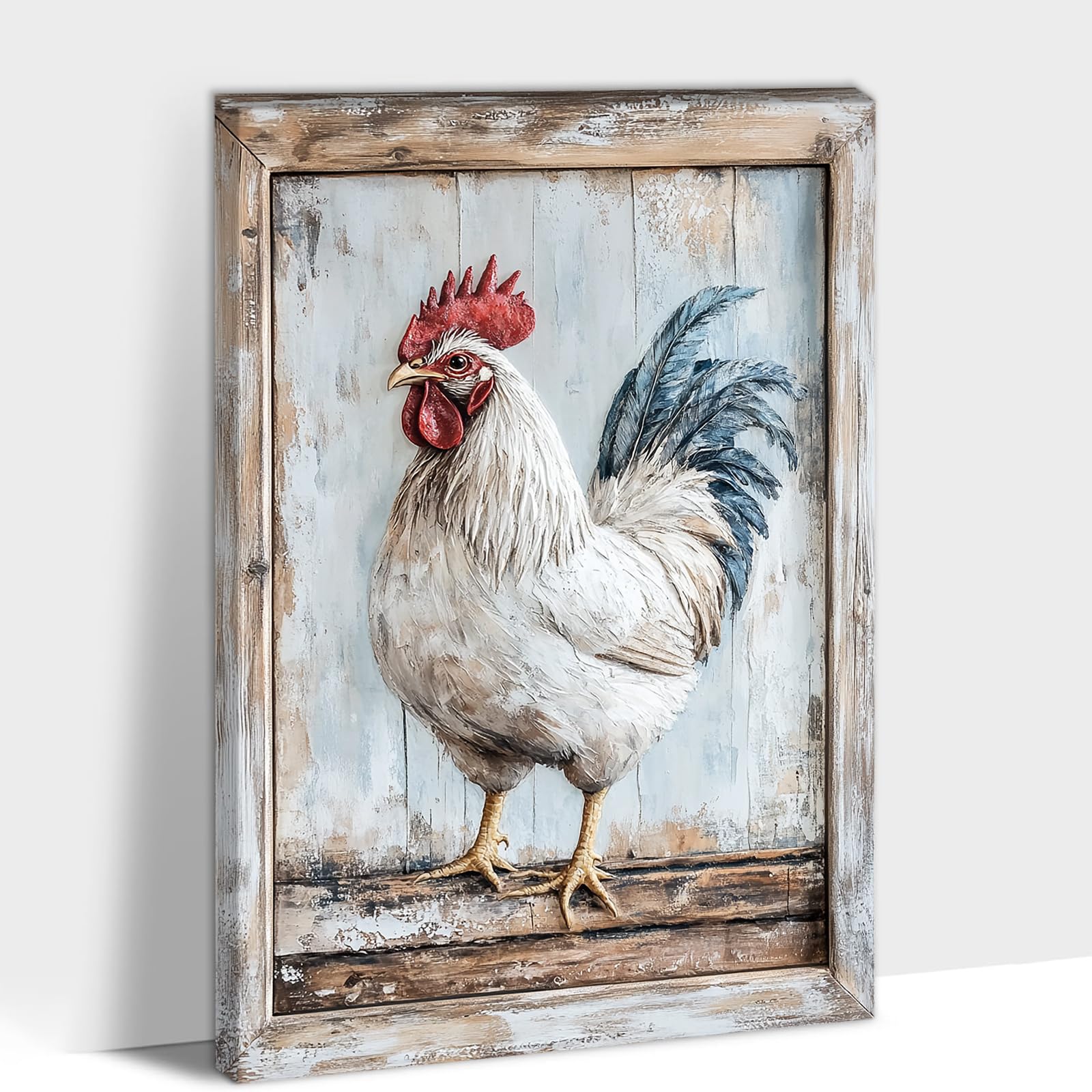 Amazon.com: Rustic Rooster Wall Art, Vintage Farmhouse Canvas Painting Pictures for Farm Wall ...