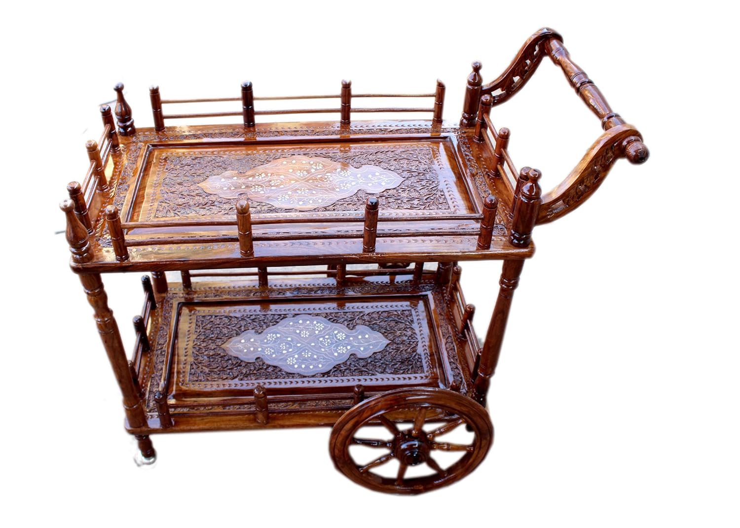 shilpi sheesham wood standard handmade wheel decor service trolley ...