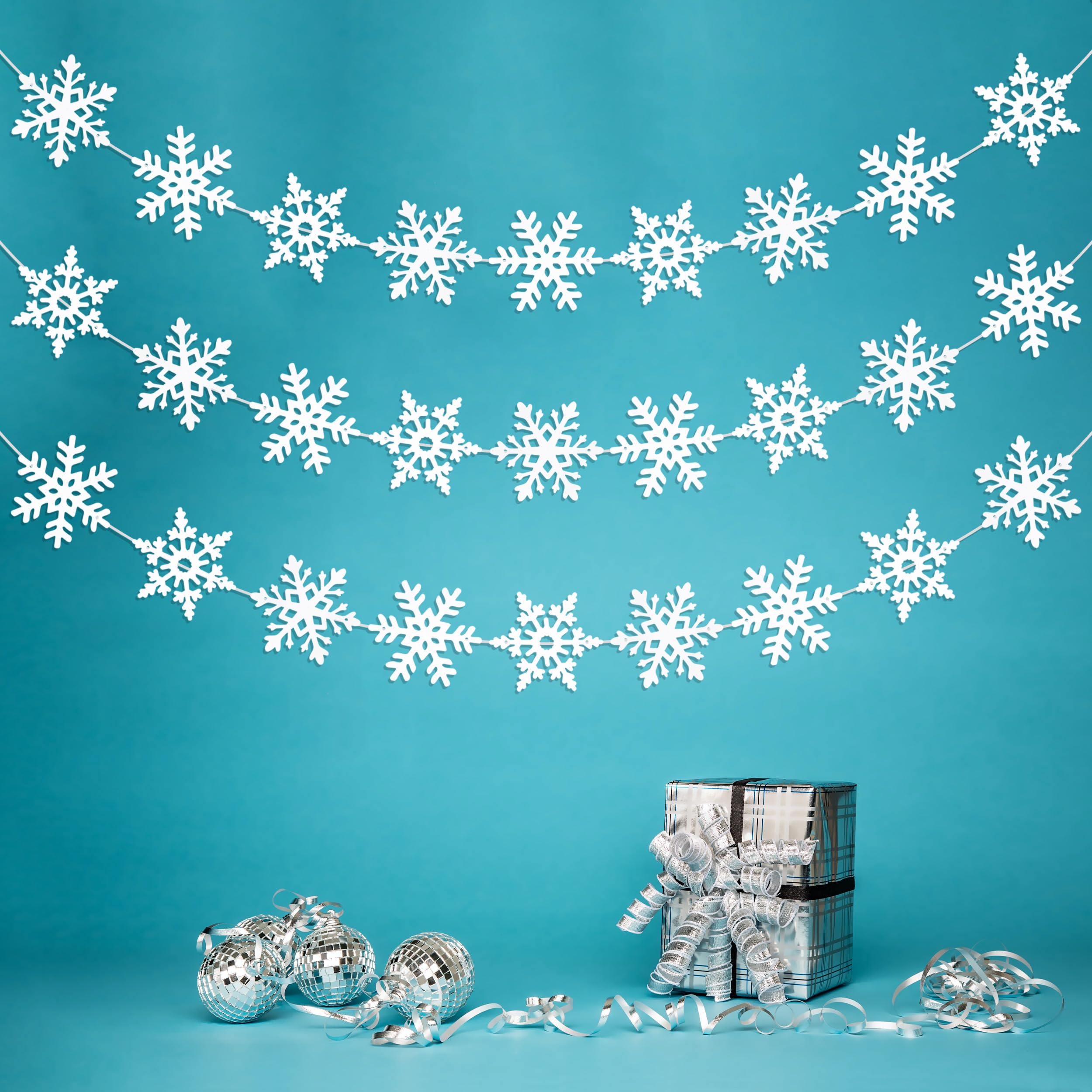 Amazon.com: 3 Pack White Glitter Snowflake Banner - Christmas Decor ...