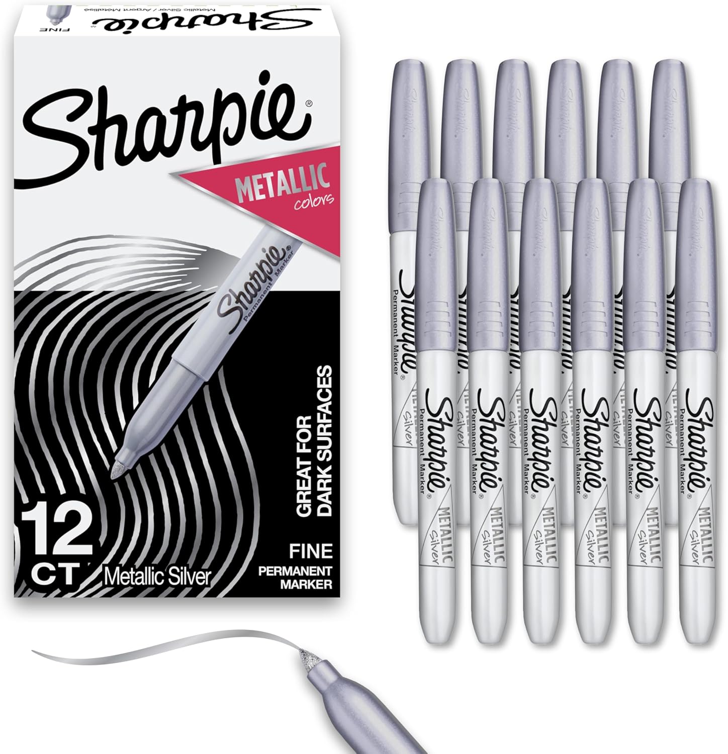 Sharpie Metallic Permanent Markers, Fine Point, Silver, 12 Count ...