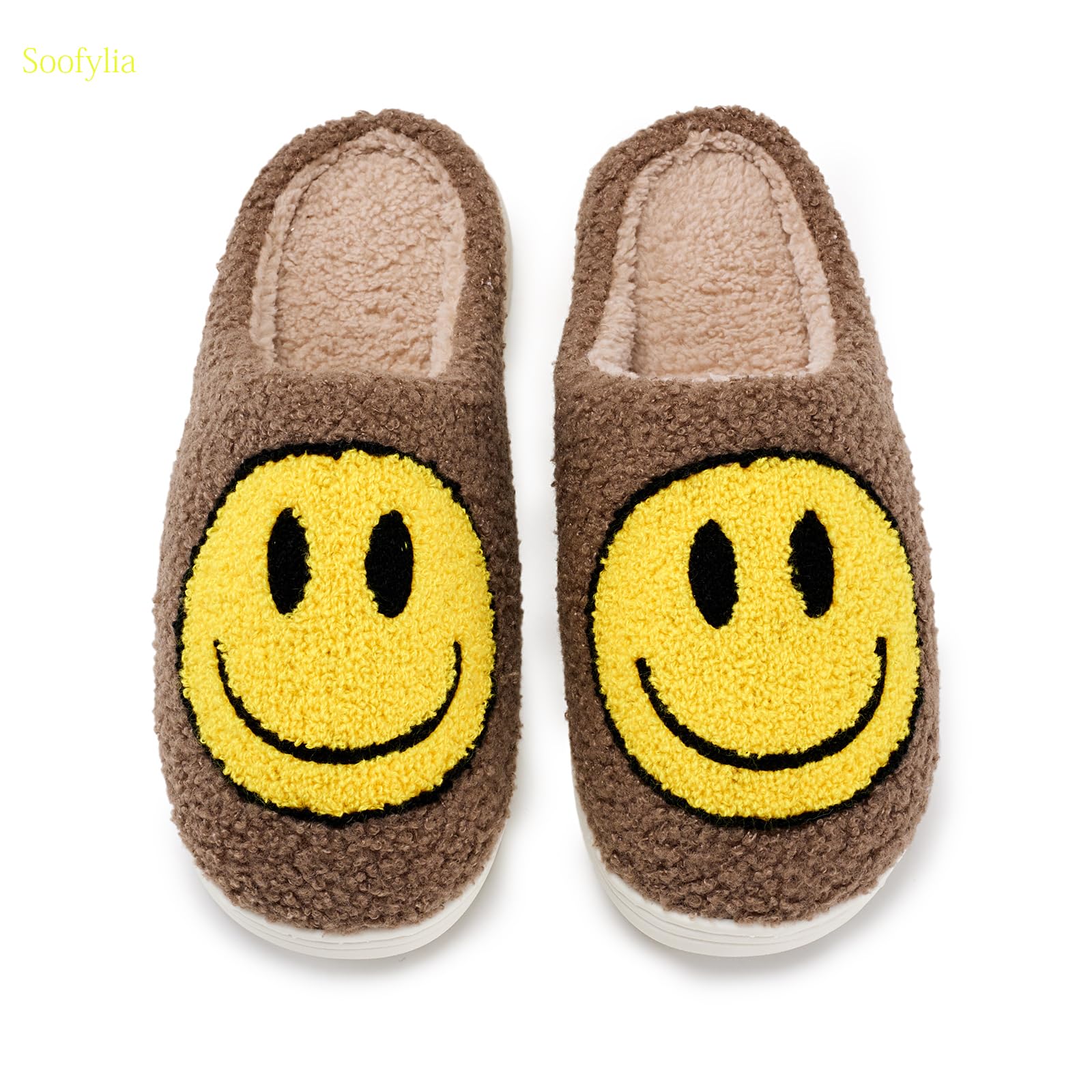 Cute Smile Face Slippers for Women and Men,Soft Plush Comfy Warm Couple ...