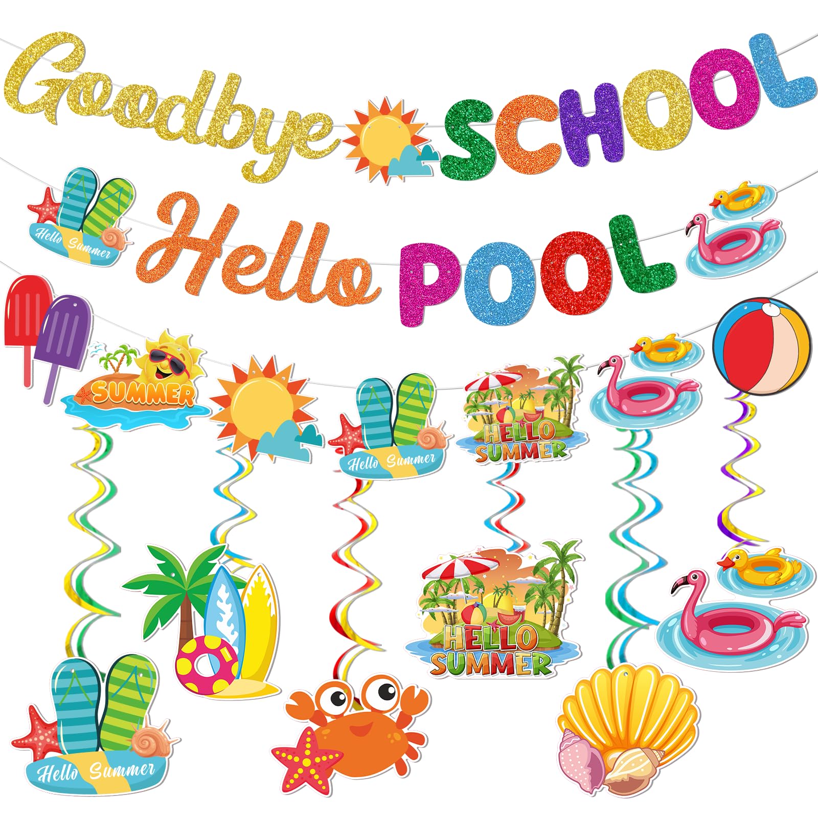 Amazon.com: Goodbye School Hello Pool Banner Summer Party Decorations ...