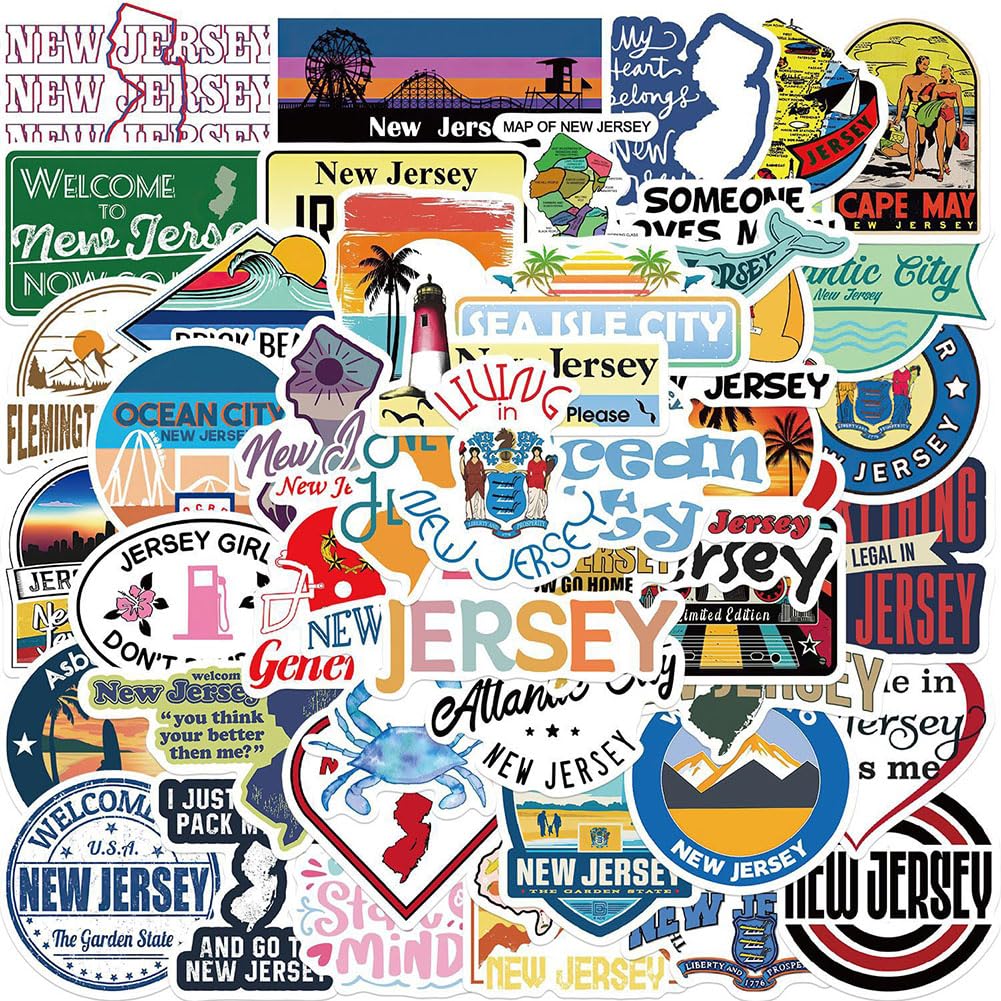 Amazon.com - New Jersey Stickers |50Pcs New Jersey Waterproof Vinyl ...