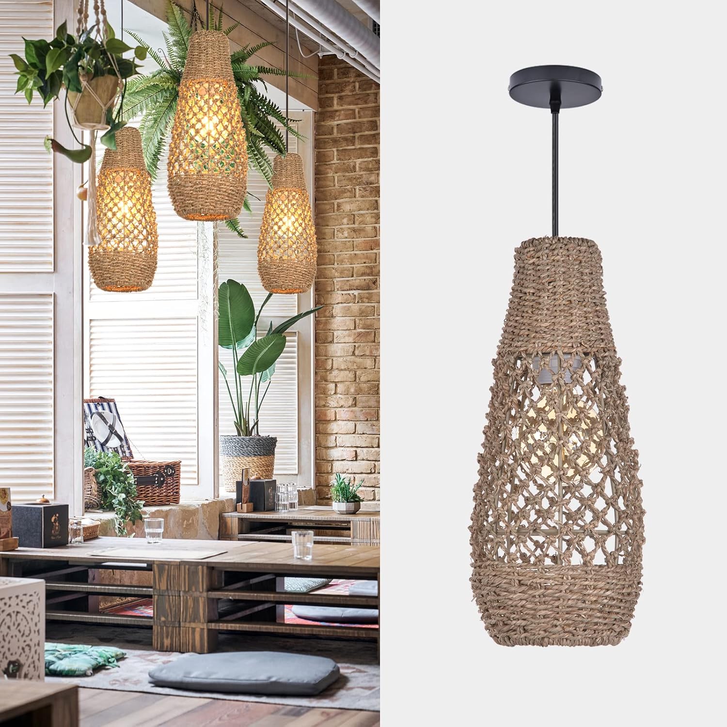 Arturesthome 1 Light Boho Rattan Pendant Light Fixtures, Mini Farmhouse ...