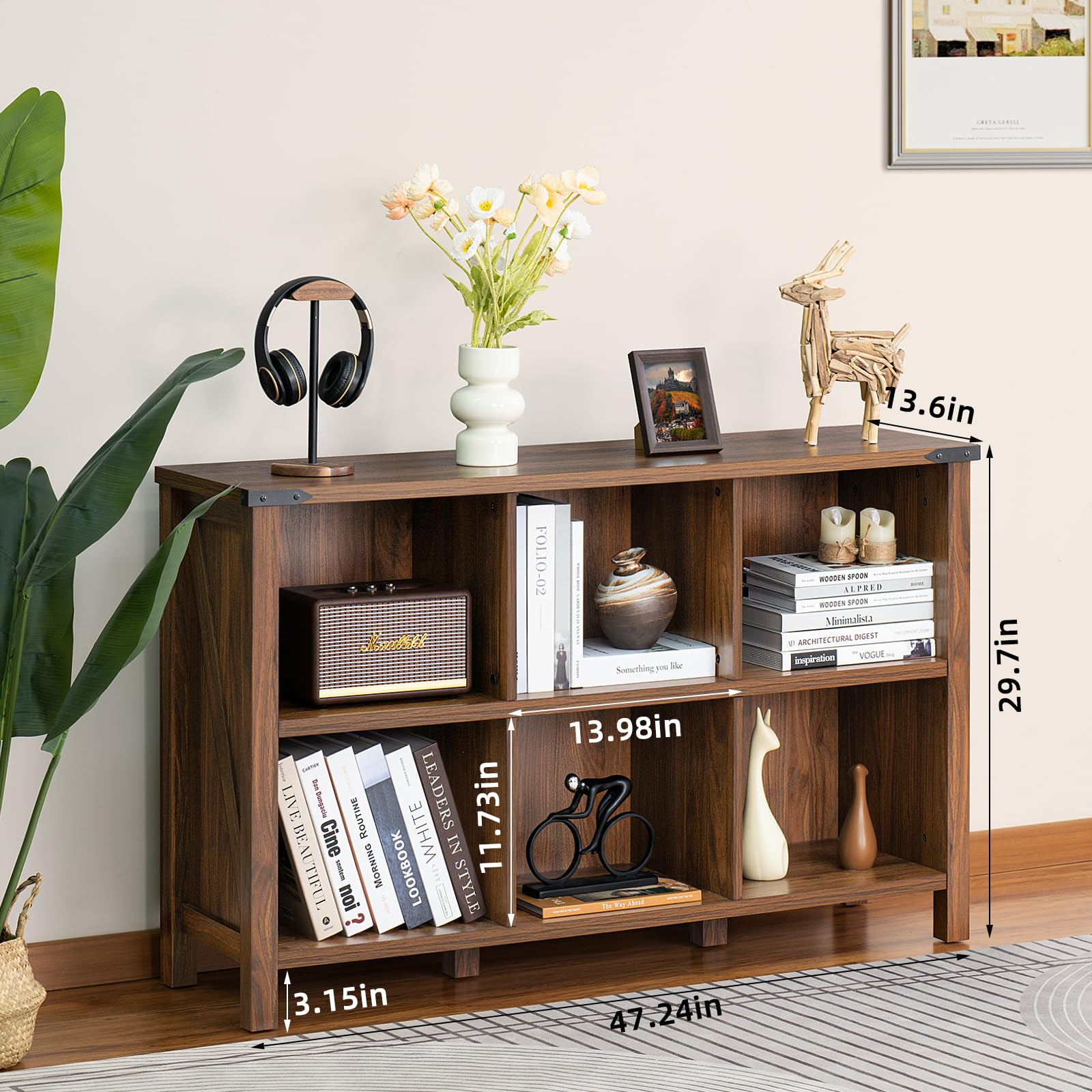 Snapklik.com : Joaxswe Farmhouse 6 Cube Book Shelf, Wood 3 Tier Storage ...