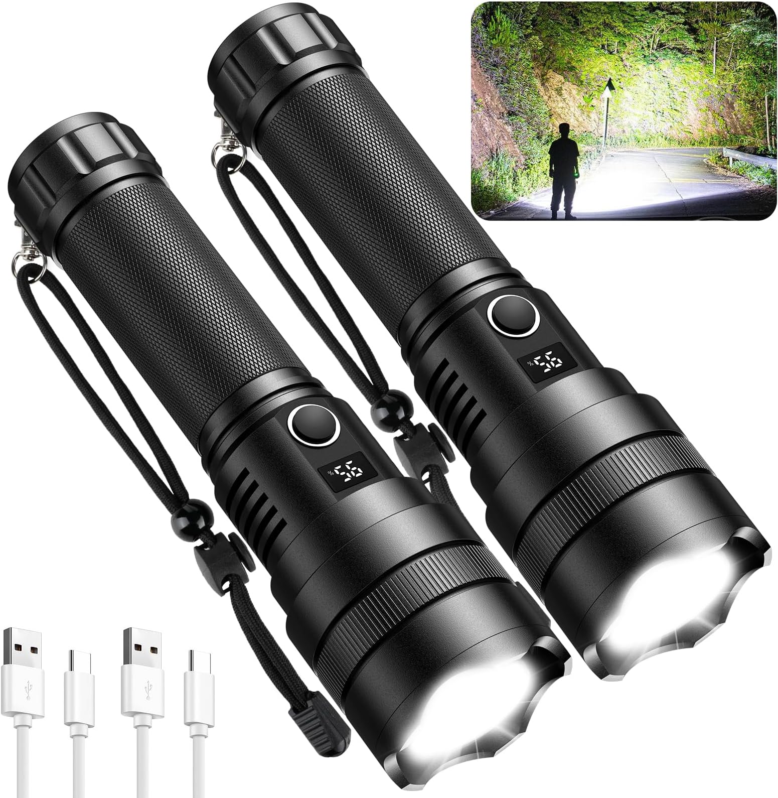 ALSTU Rechargeable Flashlights High Lumens, Bright Flashlight with 5 ...