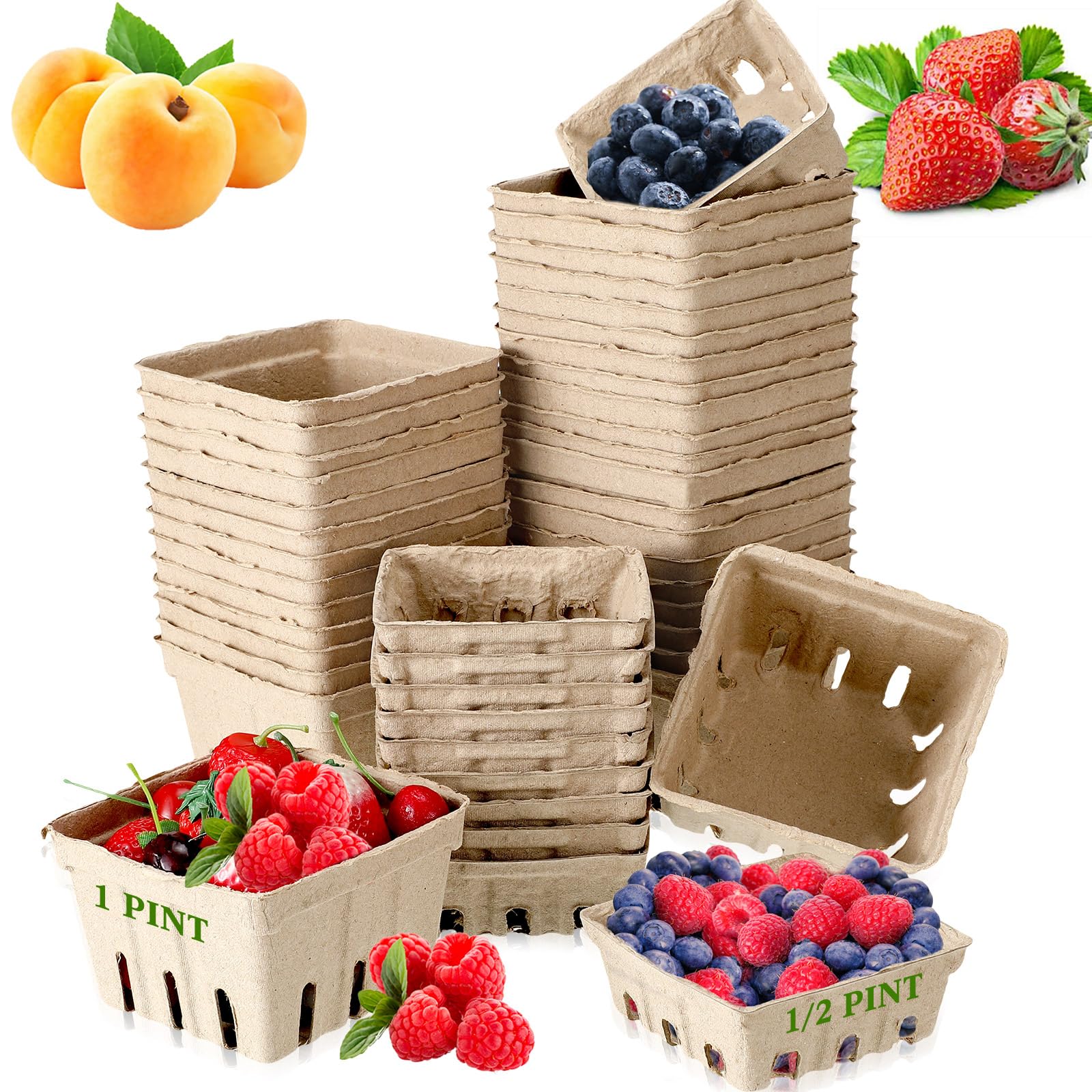 Nosiny 120 Pcs Natural Pulp Fiber Berry Basket Produce Vented 60 Pcs ...
