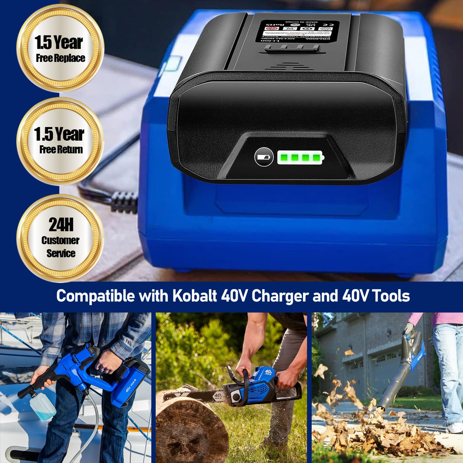 POWITEC 40V 4.0Ah Replacement Battery for Kobalt 40V MAX Battery KB-540 ...