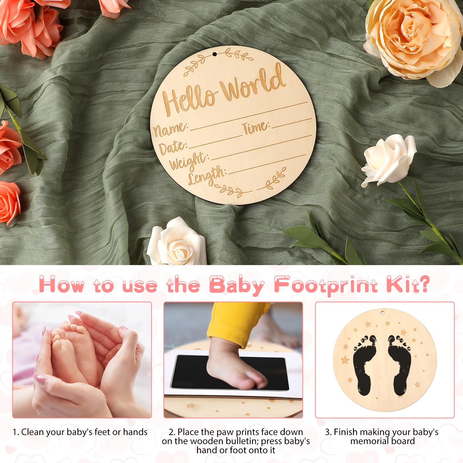 Snapklik.com : Wooden Baby Announcement Sign 5.9 Inch Round Birth ...