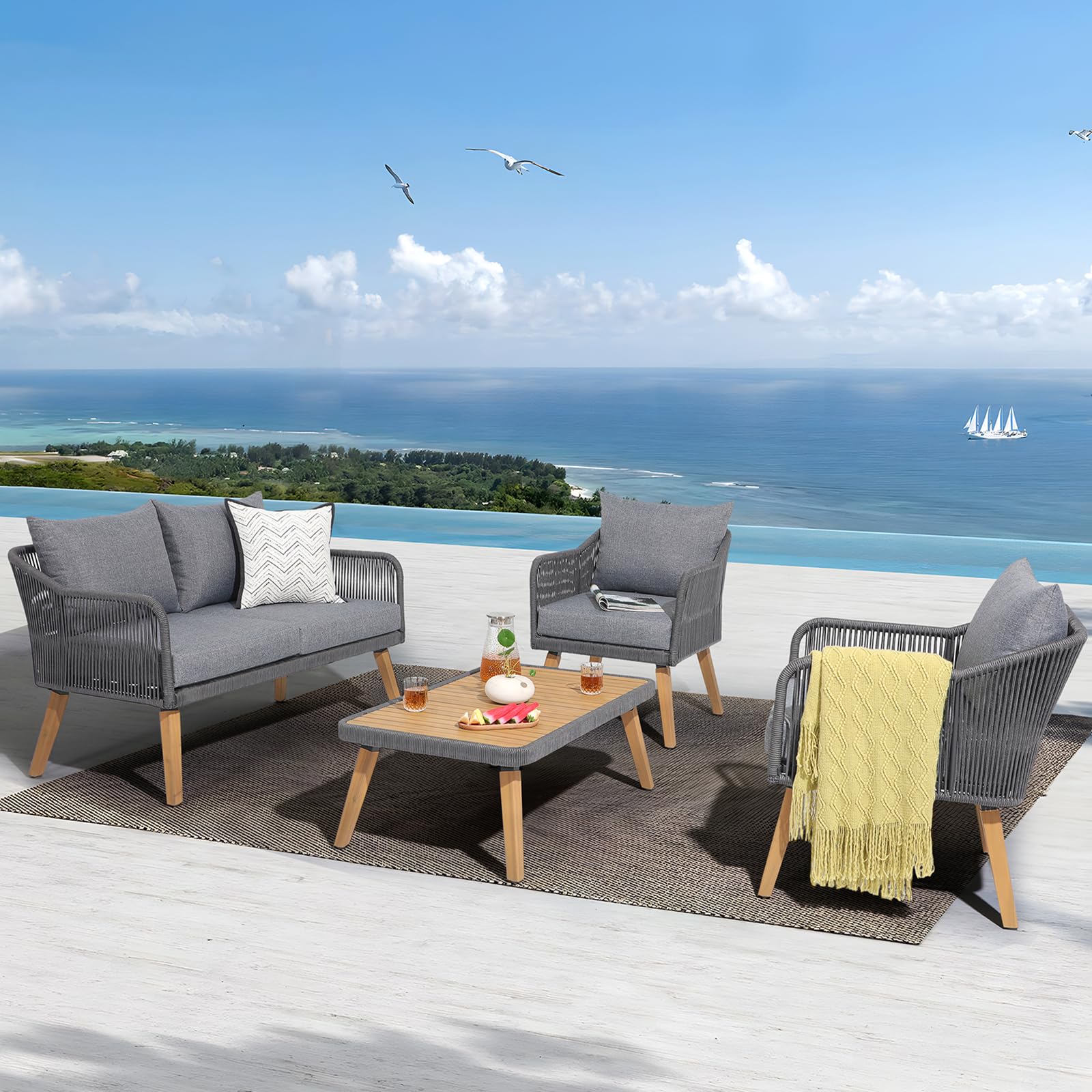 Amazon.com: Patiorama 4 Piece Patio Furniture Set, Outdoor FSC ...