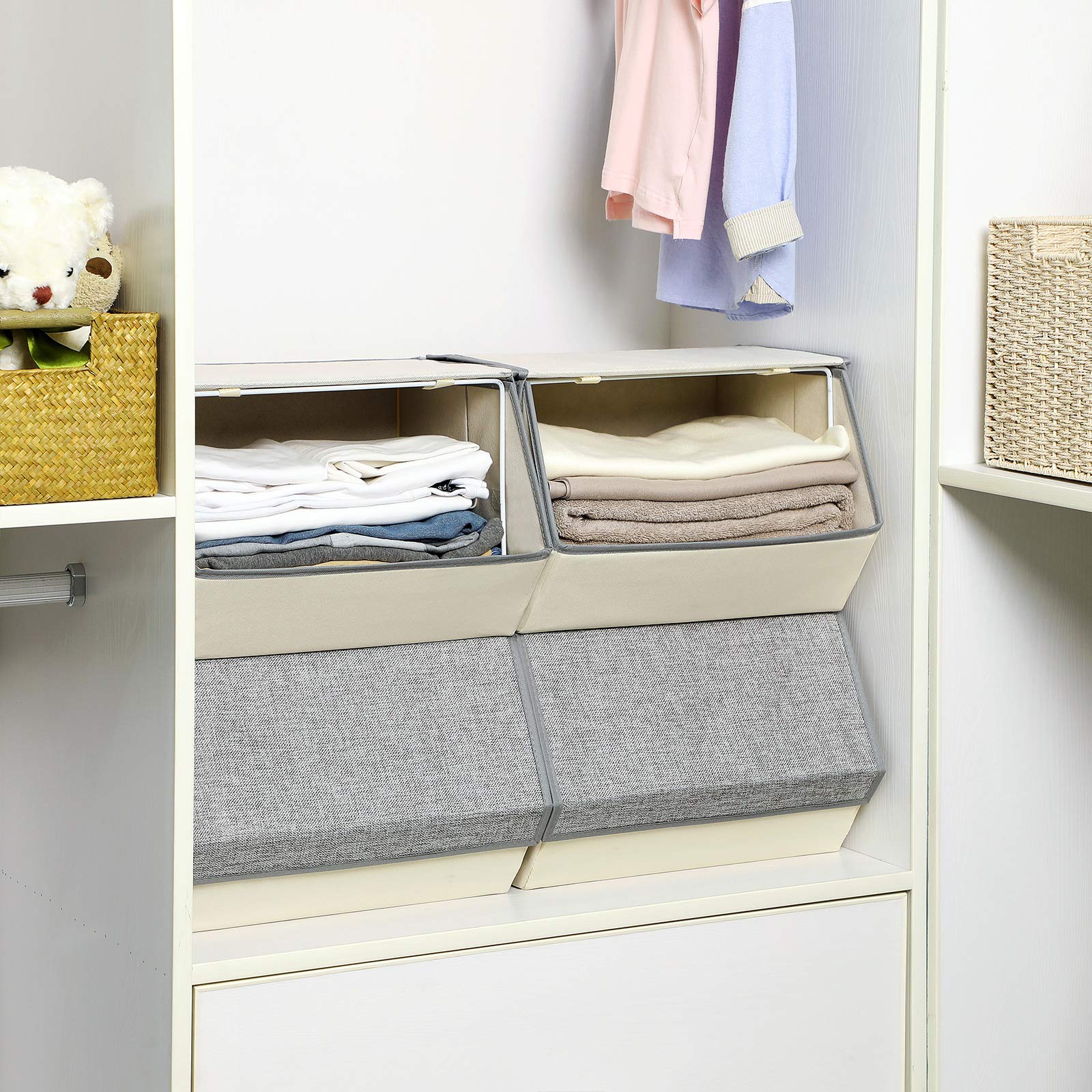 Buy SONGMICS Set of 4 Storage Boxes with Magnetic Hinged Lid, Stackable ...