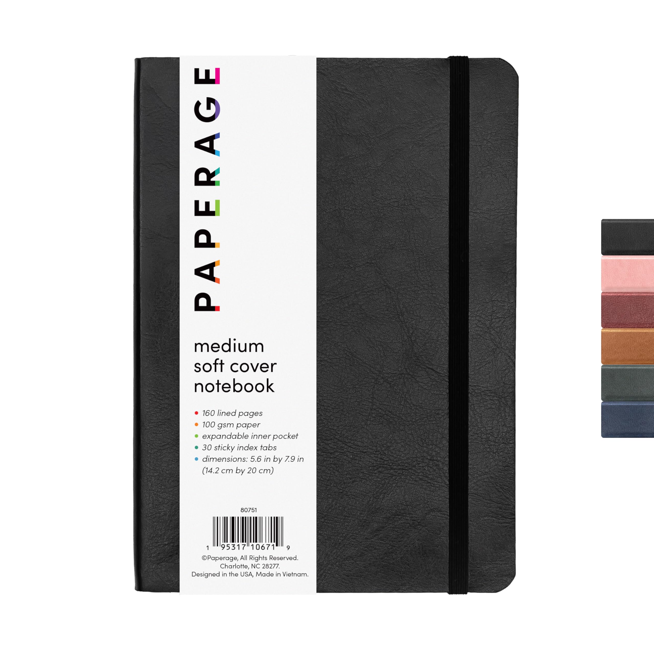 Amazon.com : PAPERAGE Softcover Lined Journal Notebook (Black), 160 ...