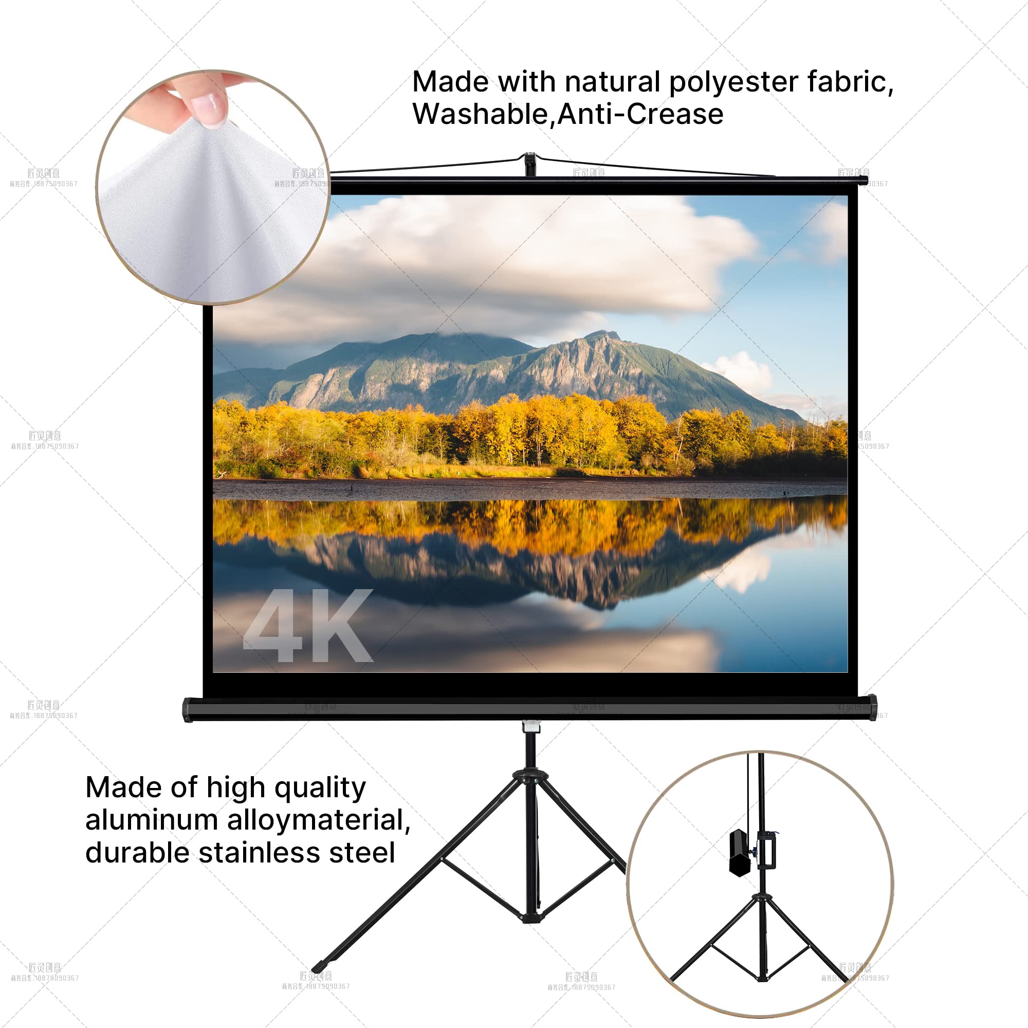 ProHT 100-inch Portable Projection Screen (05358), w/Pull Up Foldable ...