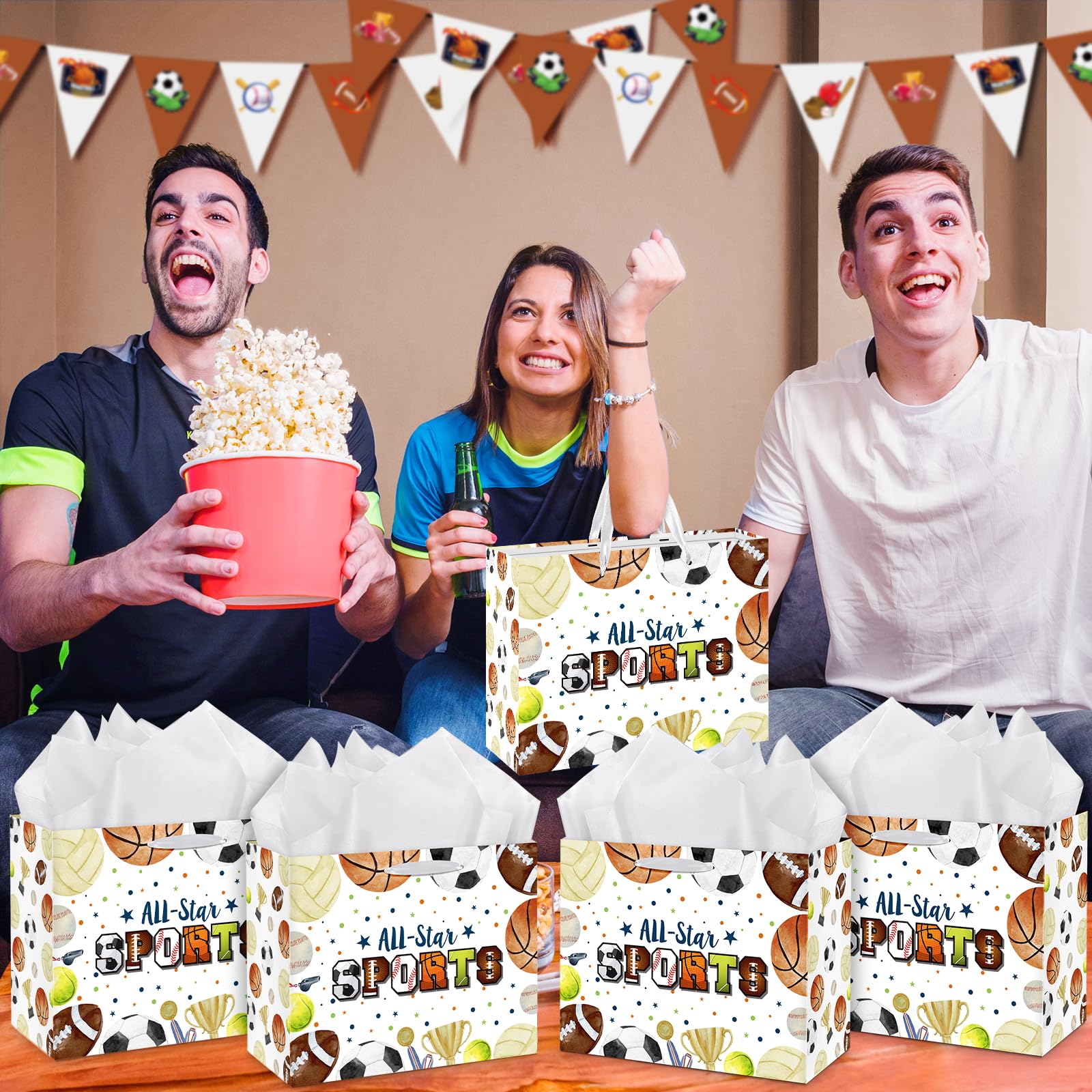 Team Sports Party Supplies Sports Party Gift Bags With Tissue Paper ...