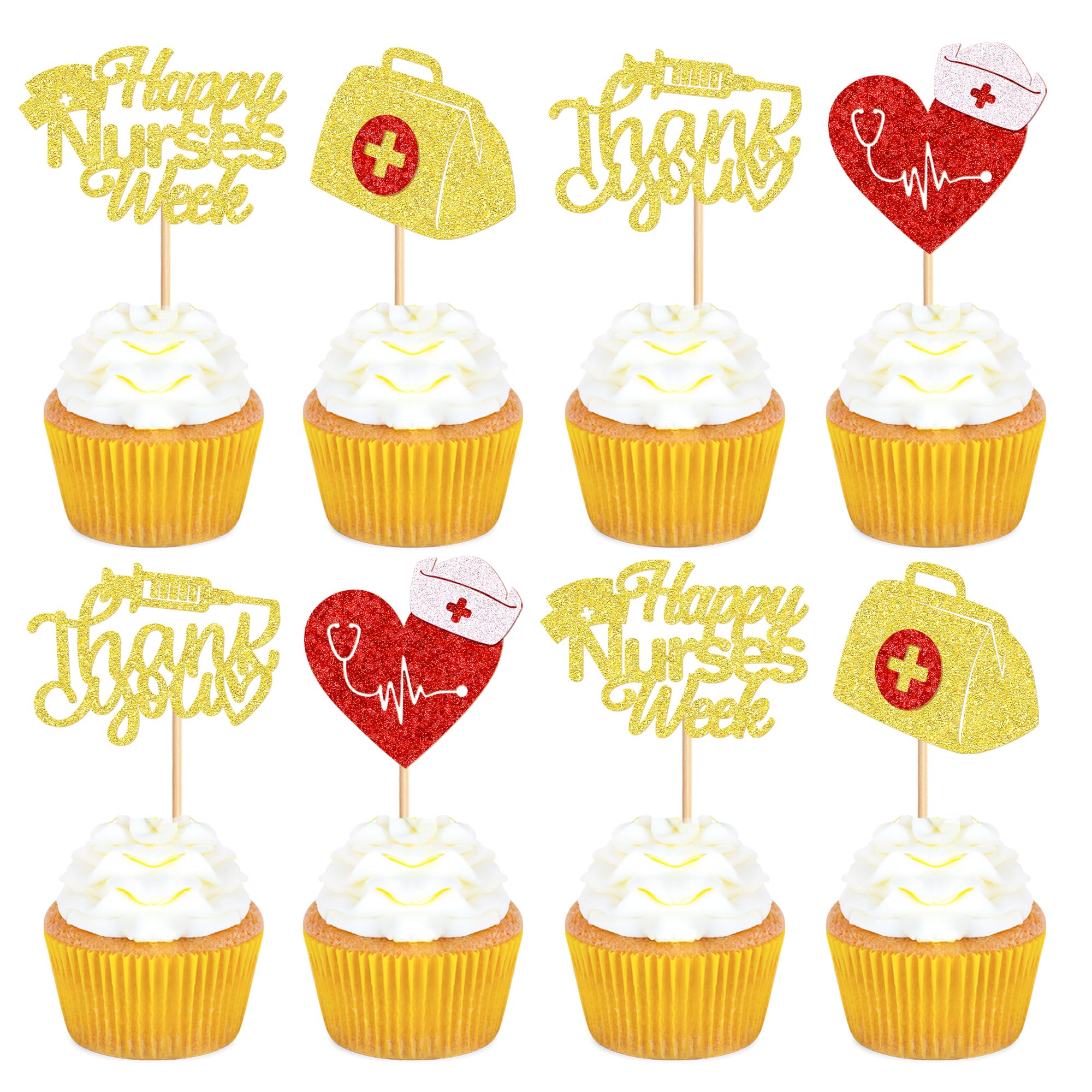 Amazon.com: Ercadio 24Pcs Nurse Cupcake Toppers Happy Nurse Week ...
