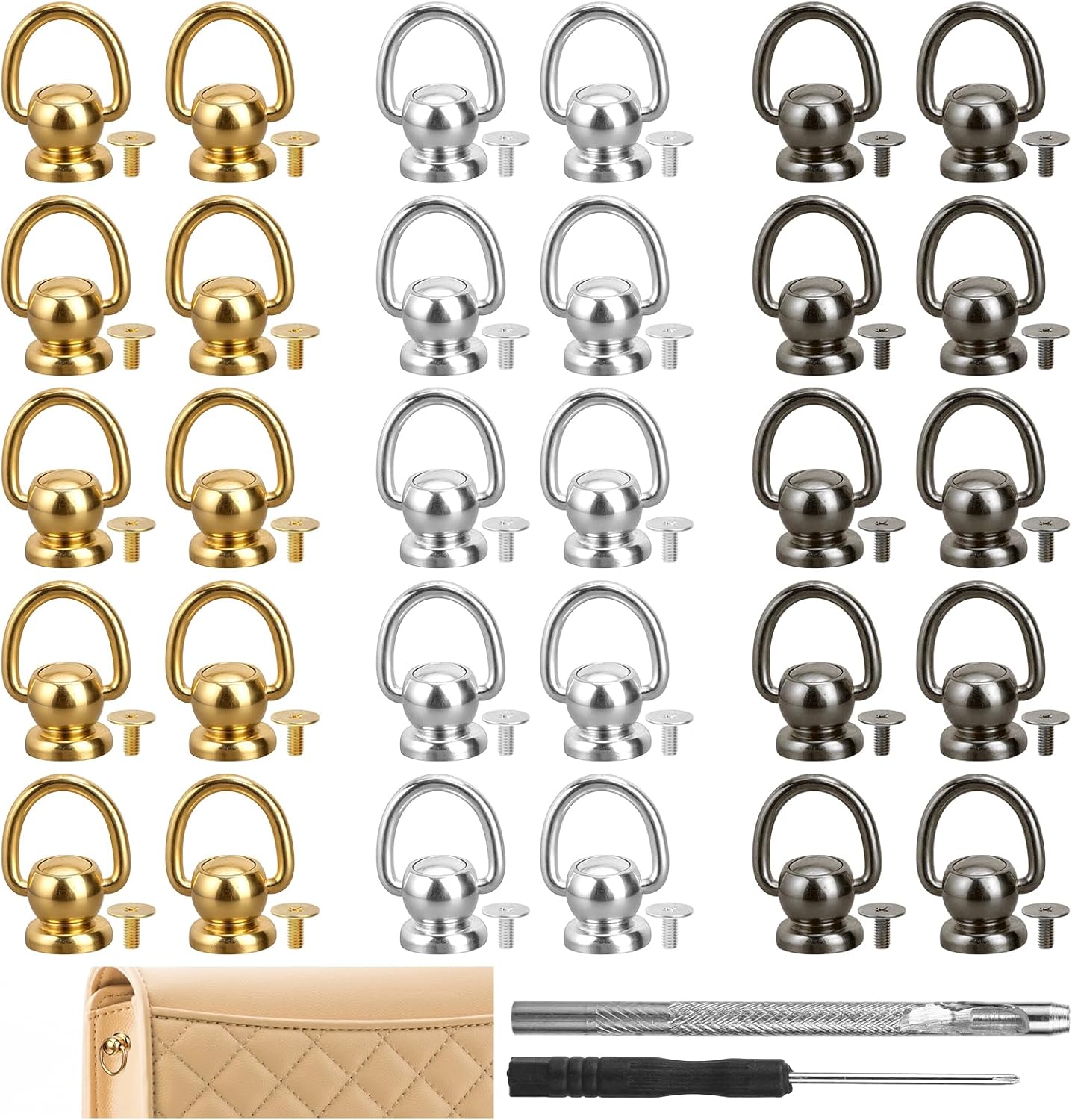 Amazon.com: 32 PCS Brass Ball Studs Rivets D Ring, Crossbody Conversion ...
