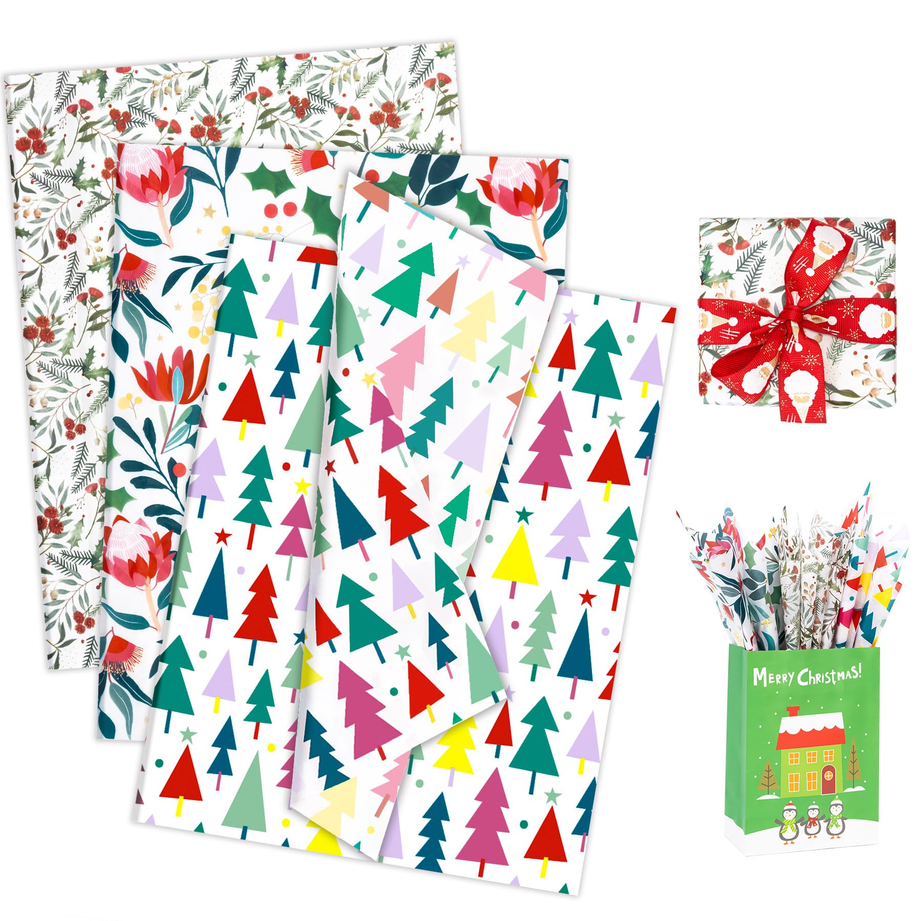 Amazon.com: Larcenciel Christmas Tissue Paper, 60 Sheets Vintage Floral ...