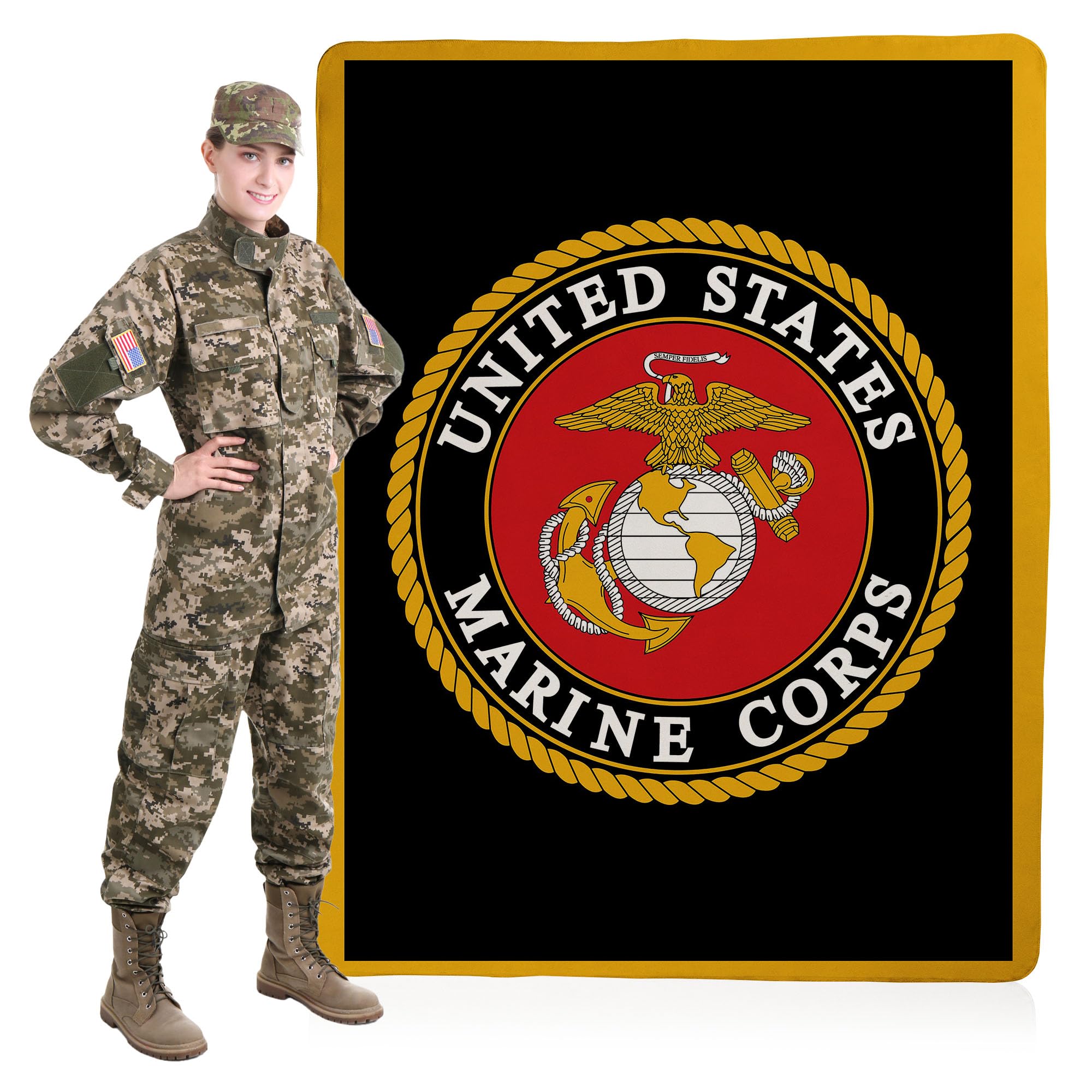 Amazon.com: FrameStory US Marine Corps - Emblem Blanket - Military Gift ...