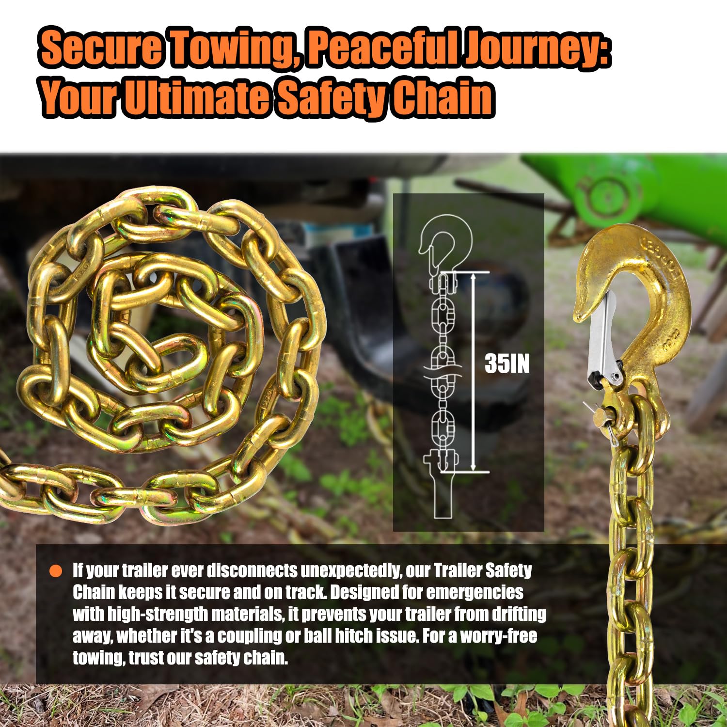 Snapklik.com : TKK G80 Trailer Safety Chain 36 Inch Heavy Duty Tow Chain