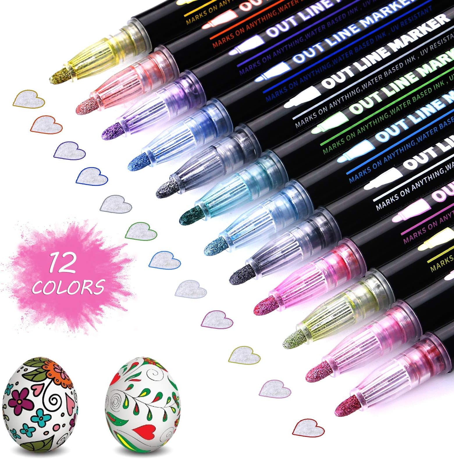 Outline Pens,12 Metallic Outline Markers Pens for Gifts card Writing ...