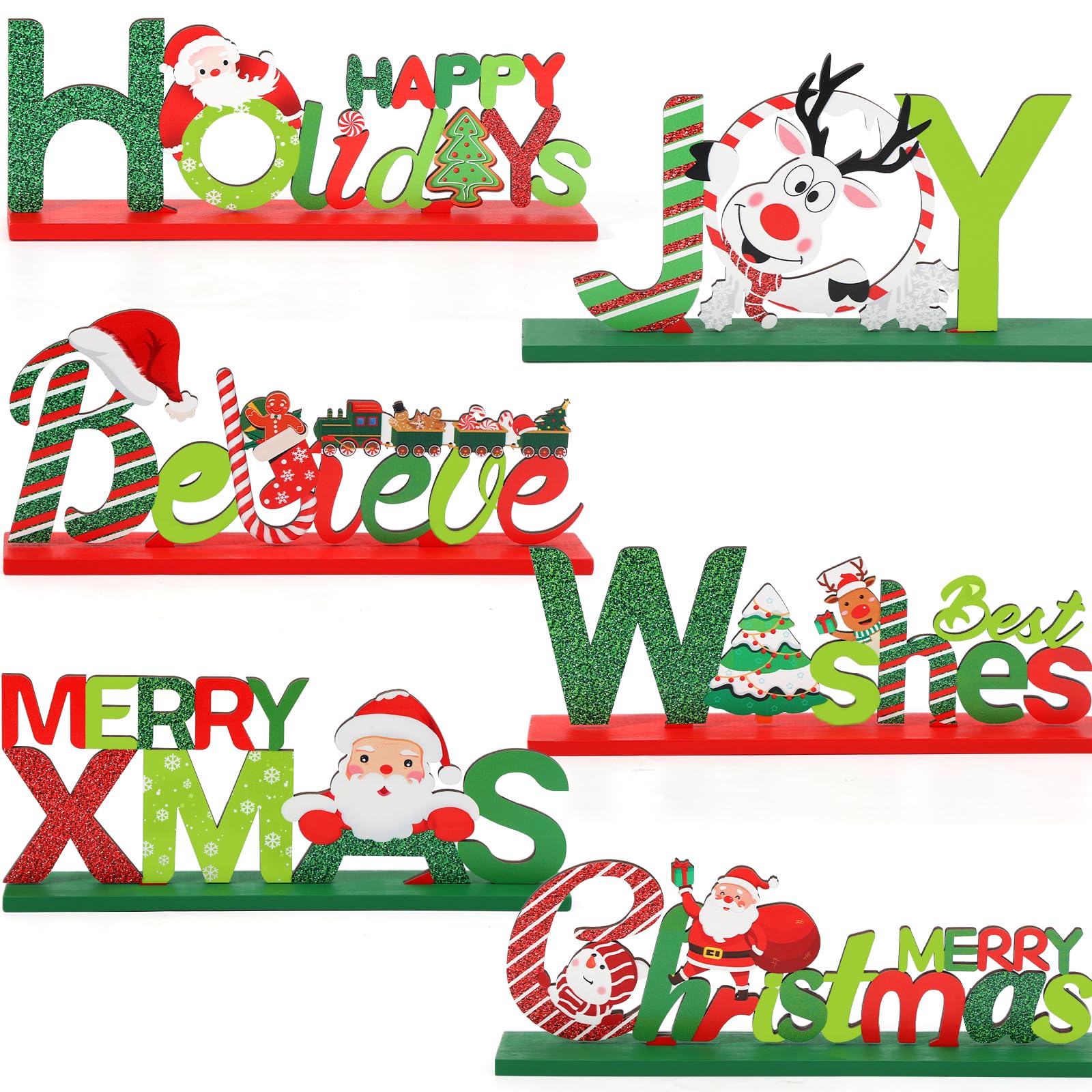 Amazon.com: Hommtina 6 Pcs Christmas Table Decorations, Merry Christmas ...