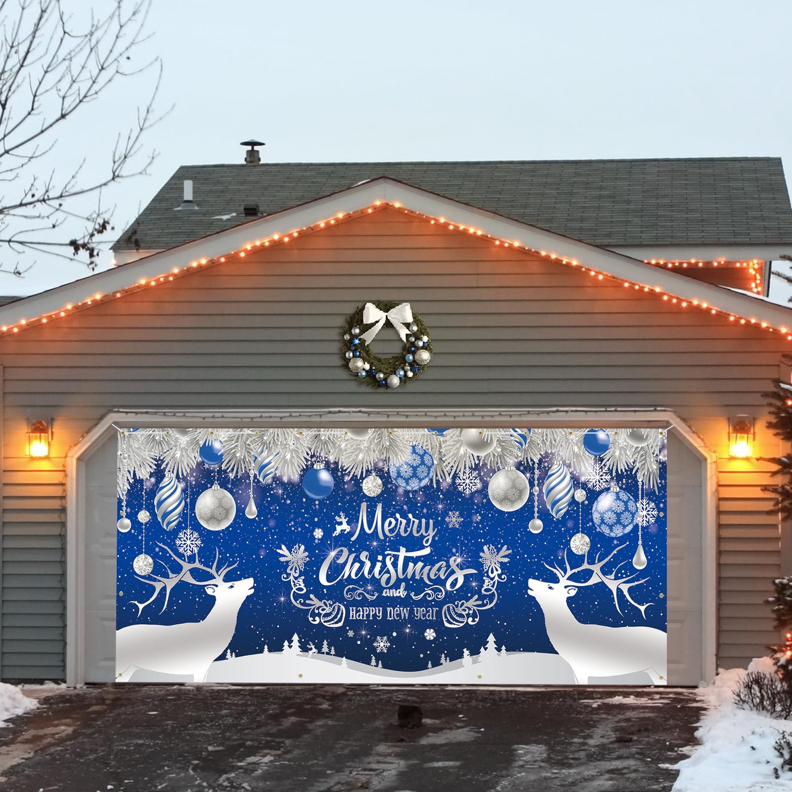 Amazon.com: Trgowaul Christmas Garage Door Decorations, Blue Snowflake ...