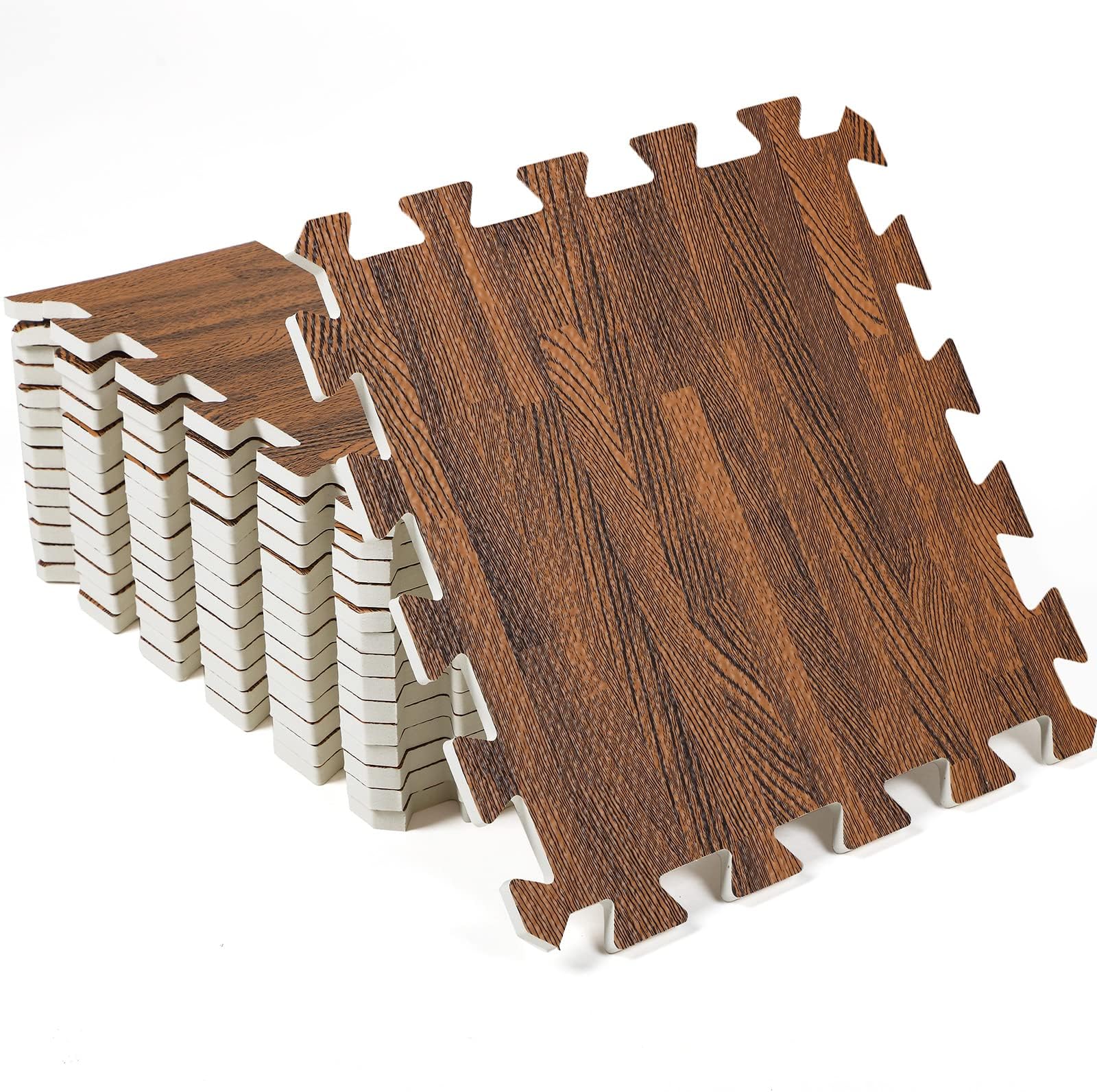 Amazon.com: Wood Grain Floor Foam Mats with Border, Wood Printed ...