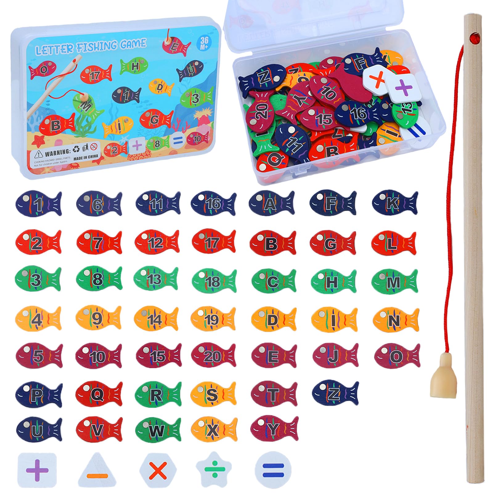Amazon.com: ONEST 54 Pieces Magnetic Fishing Game for Kids Wooden ...
