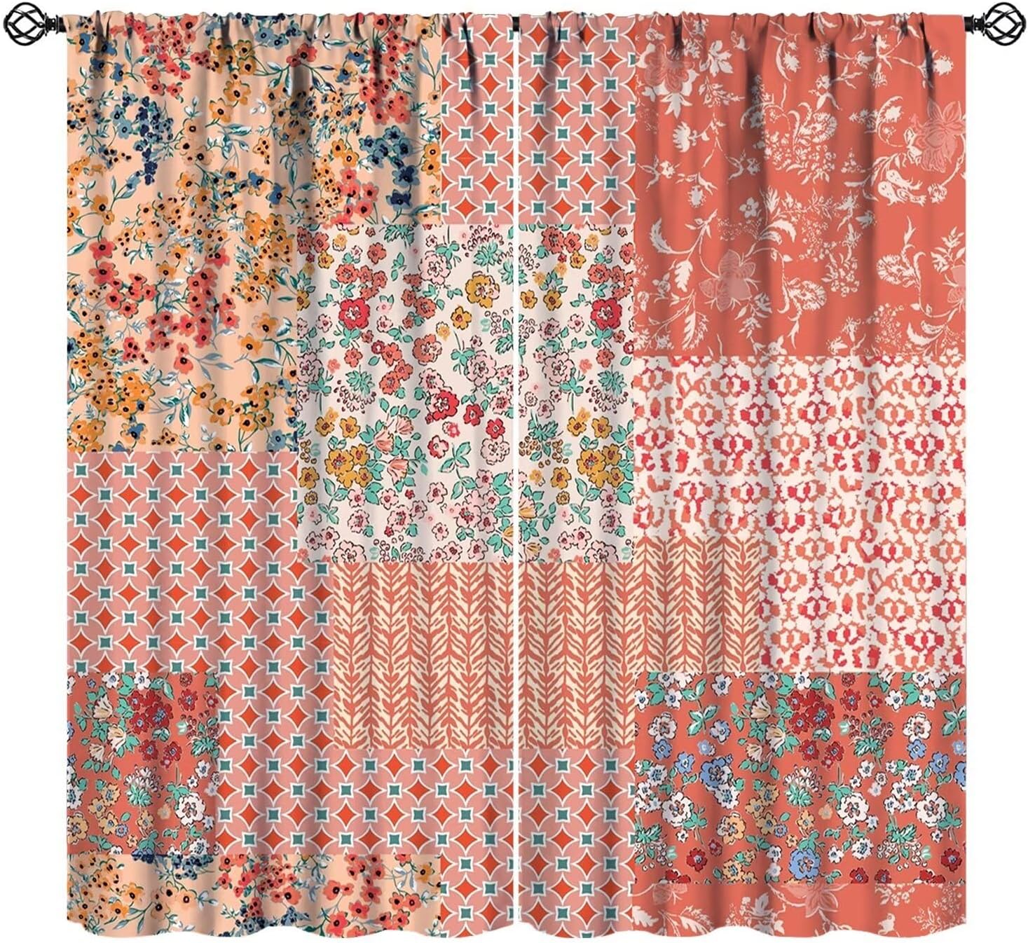 Amazon.com: JADERYS Boho Patchwork Curtains Colorful Vintage Rustic ...
