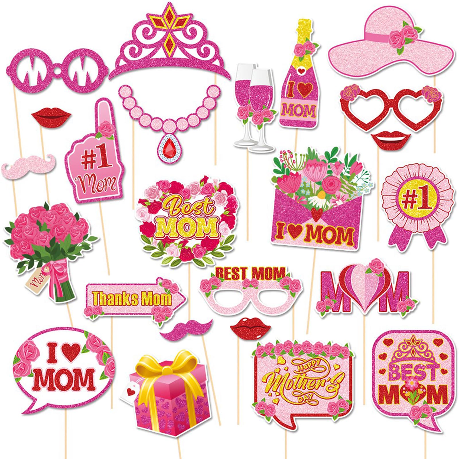 Amazon.com: 24Pcs Happy Mother's Day Photo Booth Props Selfie ...
