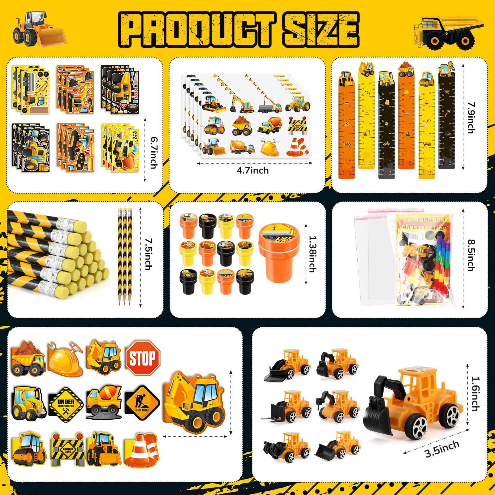 Snapklik.com : 96Pcs Construction Party Favors Excavator Tractor Theme ...