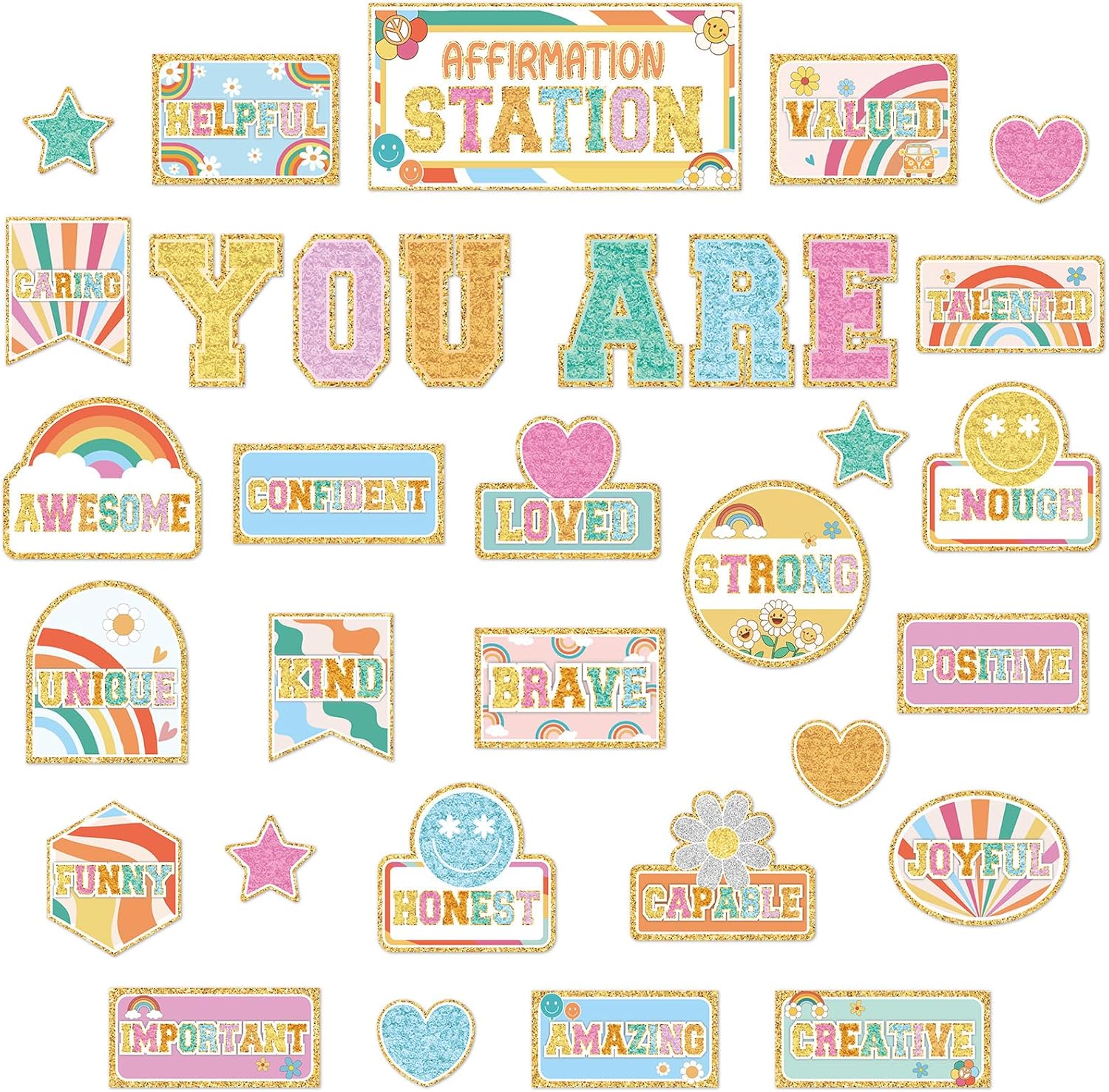 Amazon.com : Hippie Retro Groovy Affirmation Station Bulletin Board Set ...