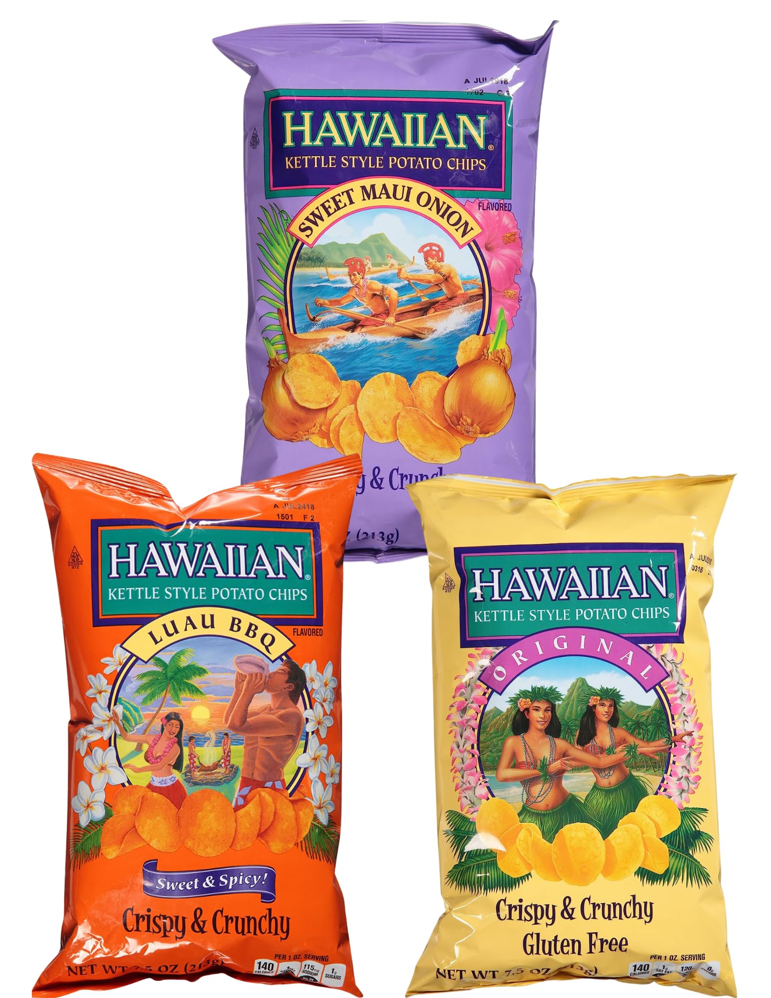 Amazon.com: Hawaiian Kettle Style Potato Chips, Sweet Maui Onion, Luau ...