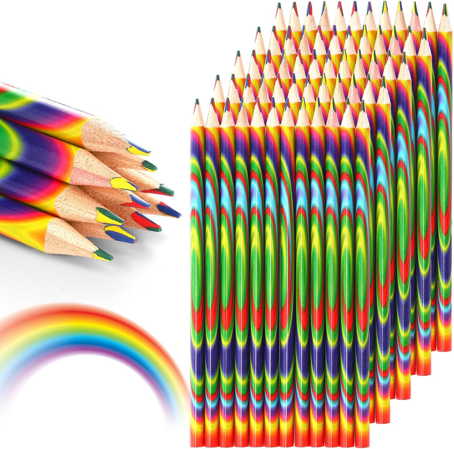Amazon.com : Faccito 60 Pcs Rainbow Colored Pencils Bulk 4 in 1 Wooden ...