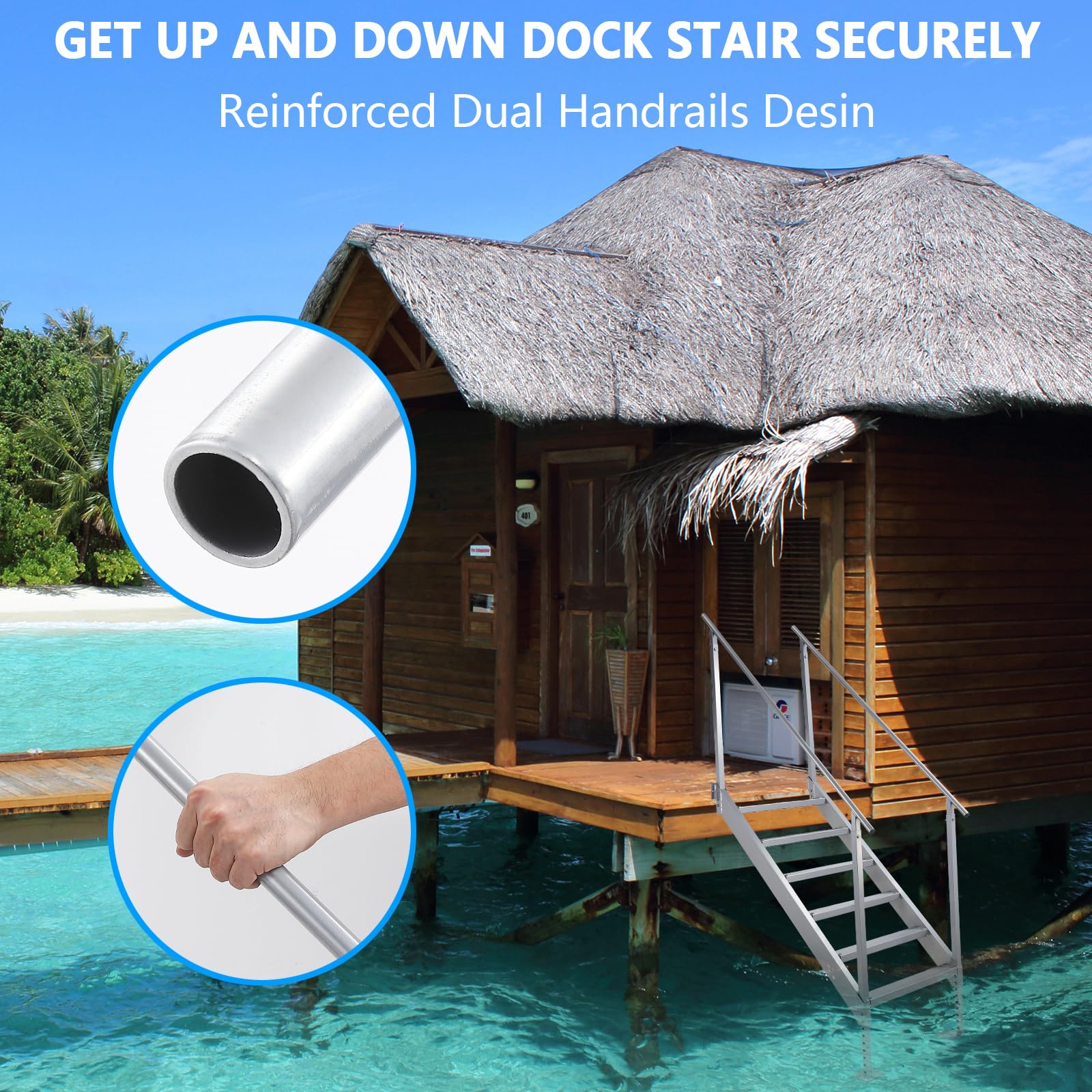 Snapklik.com : Dock Stairs, 500lbs Load Pool Steps,Pontoon Boat Ladder