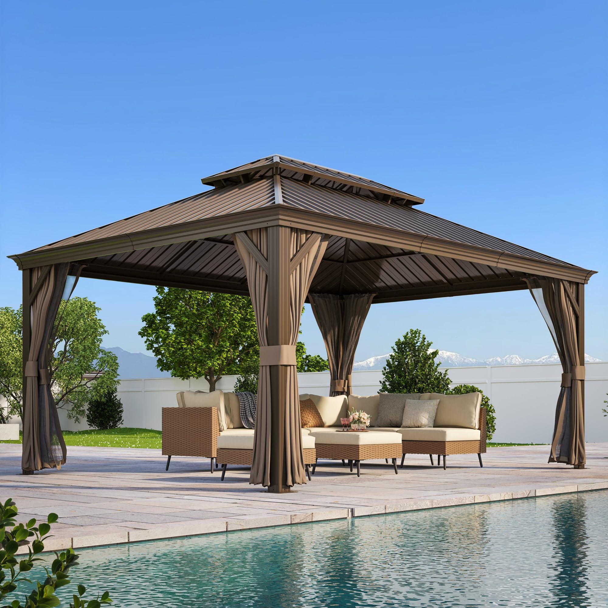 Amazon.com : LAUSAINT HOME 12x16 ft Metal Gazebo with Curtains and ...