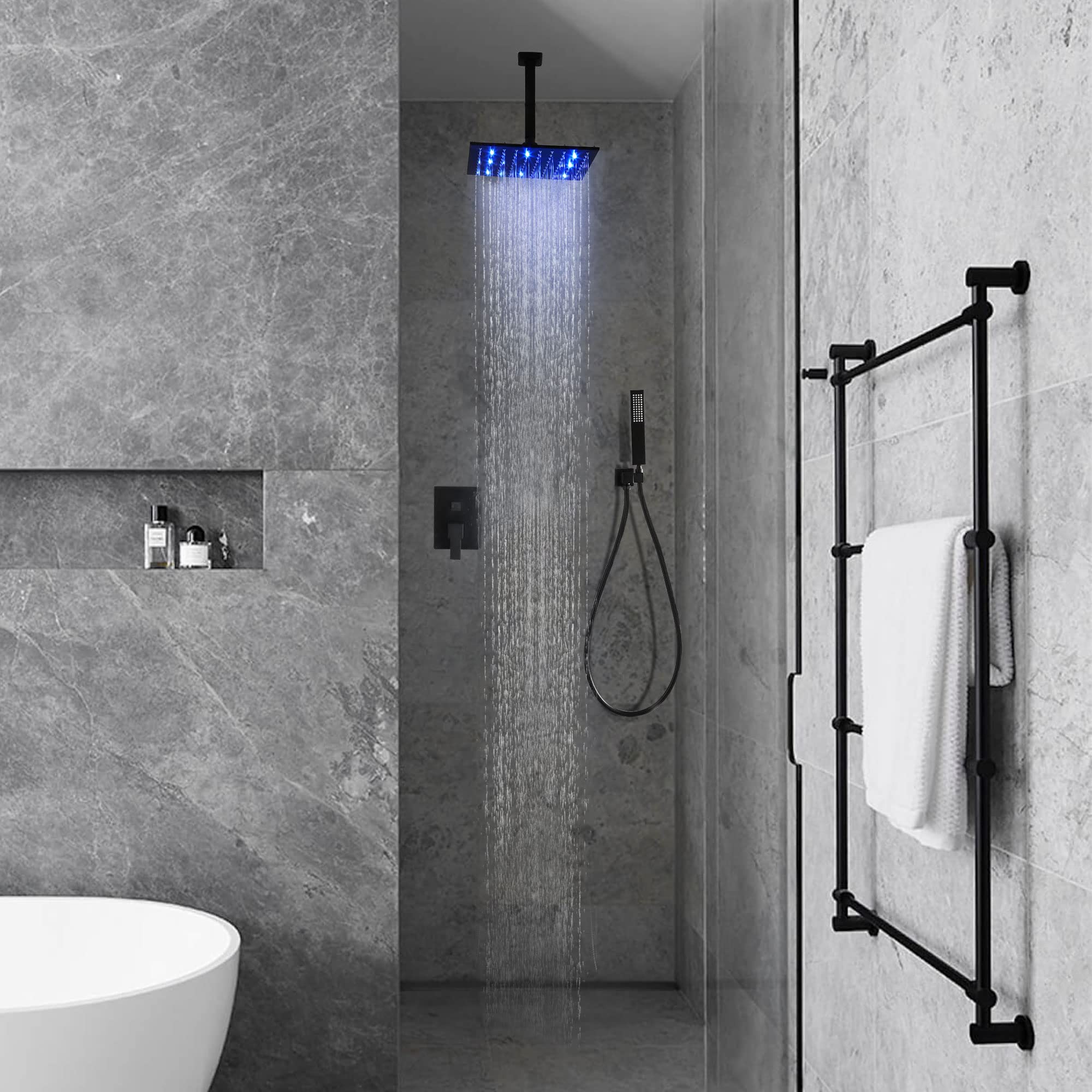 Ceiling Shower System LED Rainfall Shower Faucet Set Bathroom 12 Inch ...