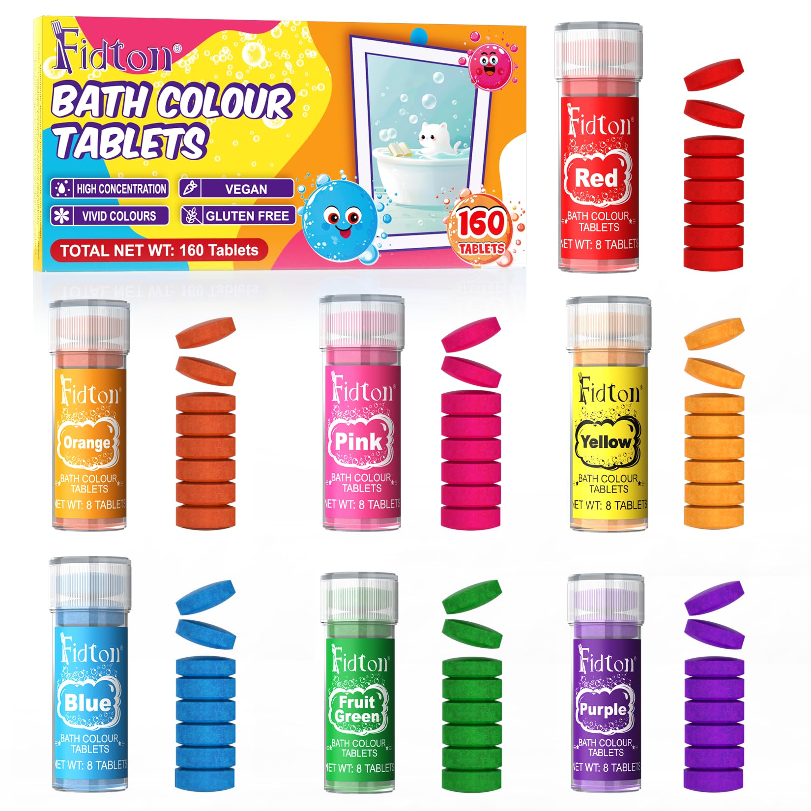 Bath Fizzers for Kids - Fidton 160 Counts Bath Colour Tablets for Kids ...