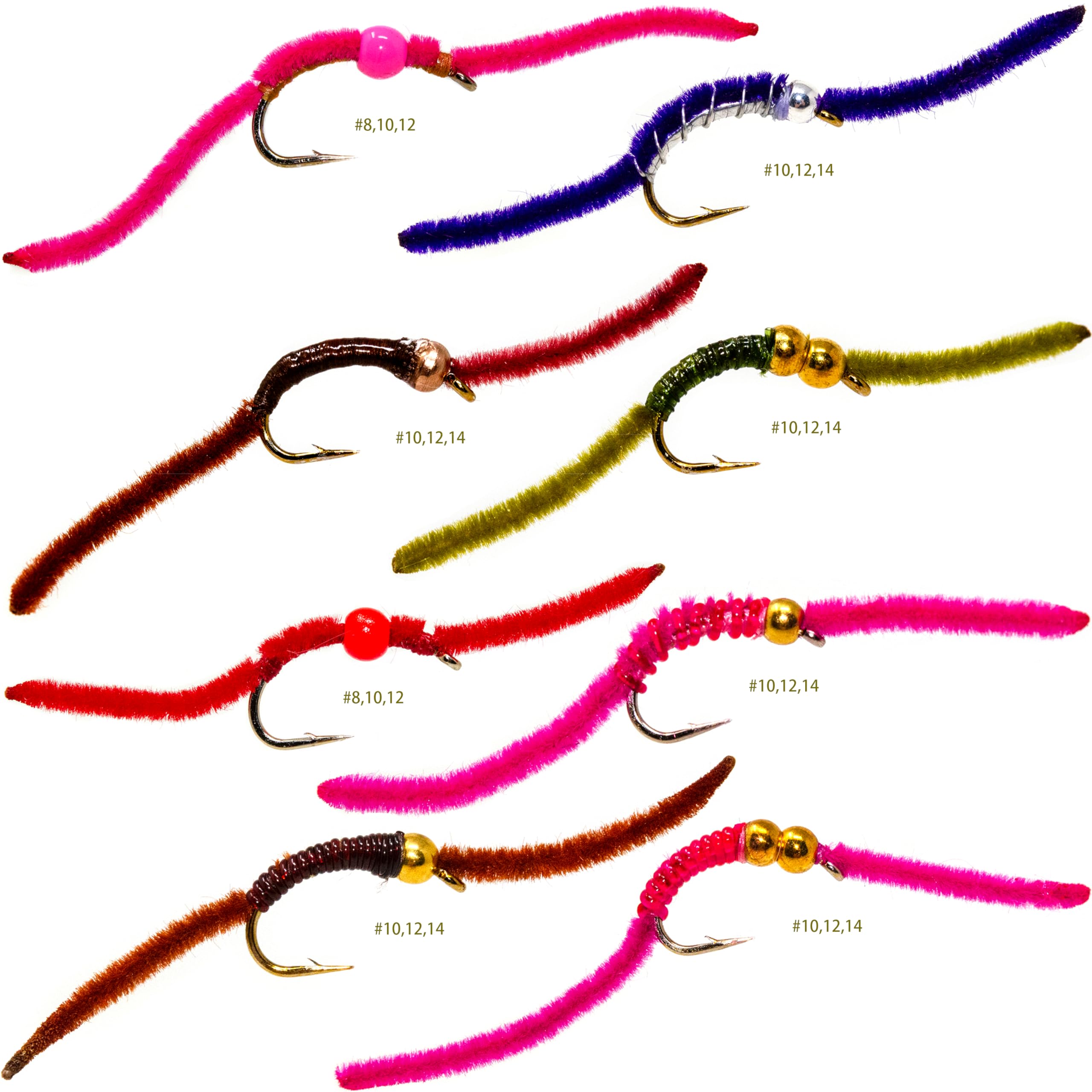 24 Bead Head San Juan Worm Wet Nymph Trout Fly Fishing Flies Assortment ...
