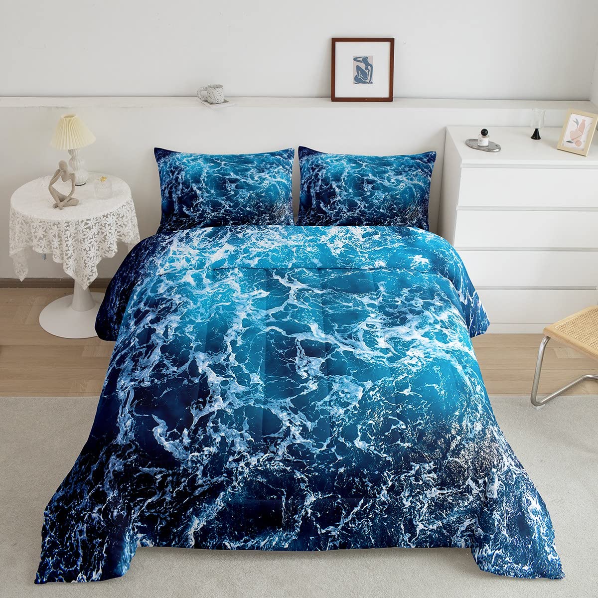 Amazon.com: Erosebridal Blue Waves Comforter Set Full Size Ocean Sea ...