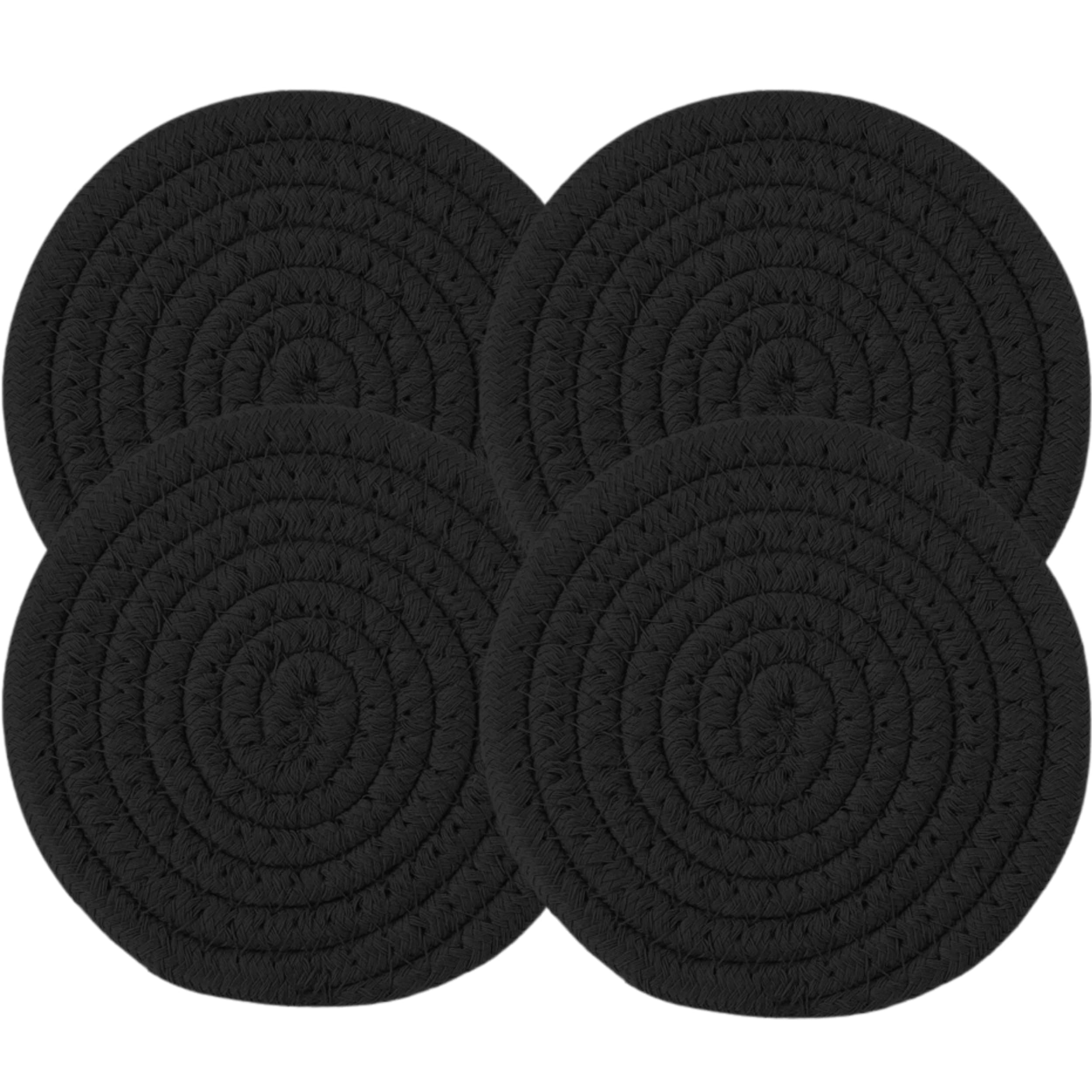 Amazon.com: 4PCS Cotton Round Woven Coasters Drink - Black Handmade ...