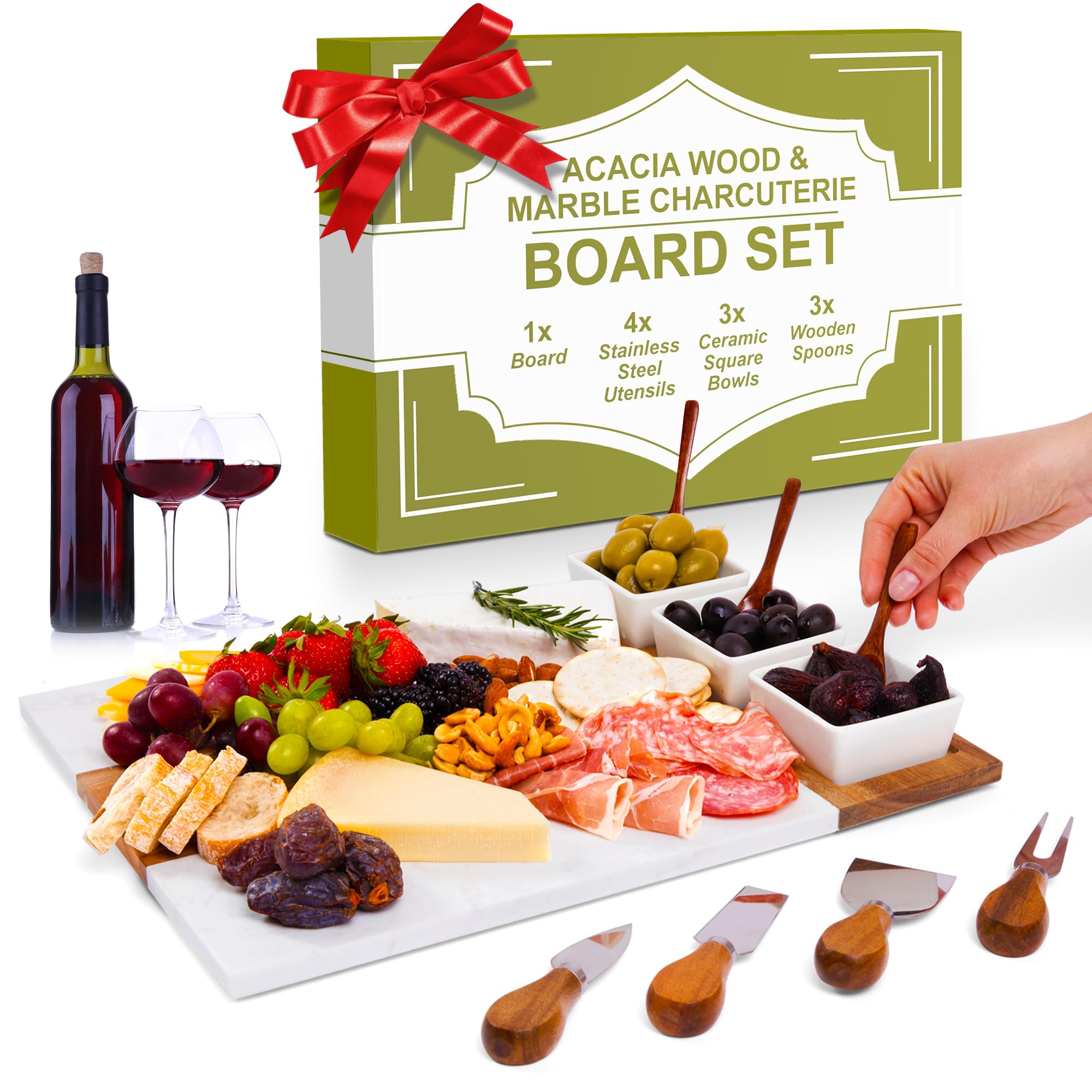 Amazon.com: Marble and Acacia Wood Charcuterie Board Set - 11 Piece ...