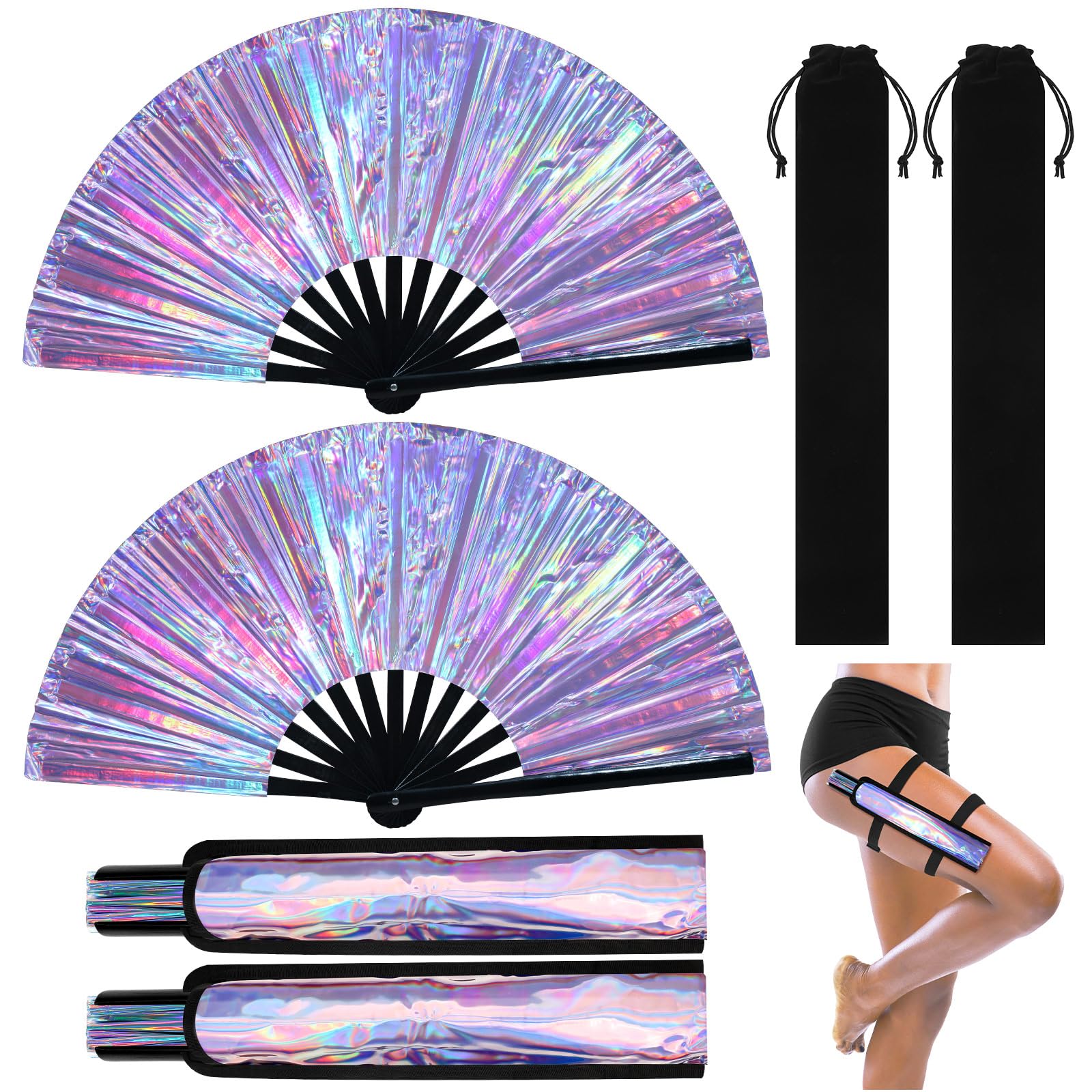 Amazon.com: Anglechic 6 Pcs Large Rave Fan Set with Folding Hand Fan ...