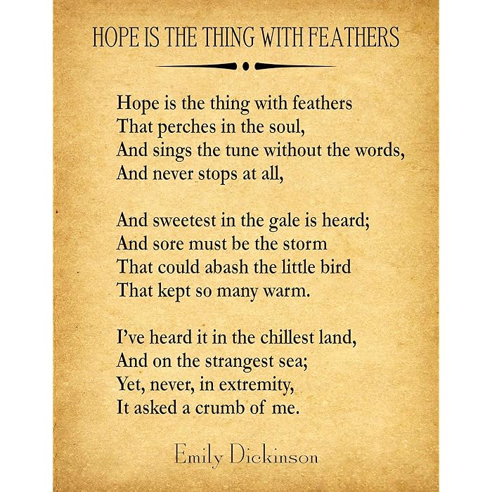 Buy Hope Is The Thing With Feathers by Emily Dickinson Poem Emily ...