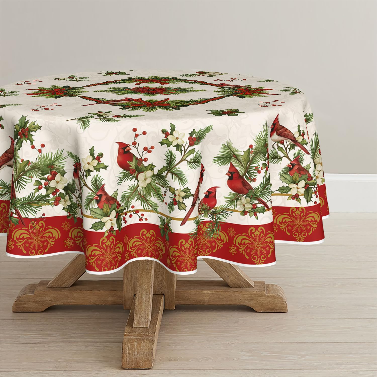 Amazon.com: Horaldaily Christmas Tablecloth 60×60 Inch Round, Cardinal ...