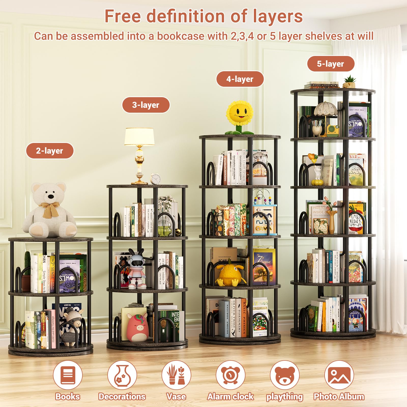Snapklik.com : 5 Tier Rotating Bookshelf Tower, 360 Display Spinning ...