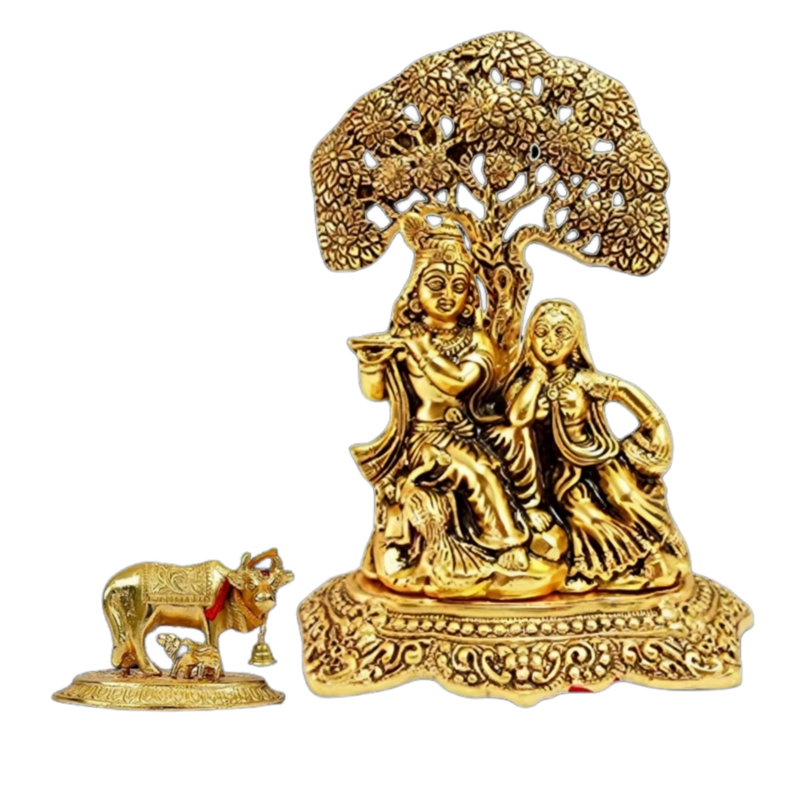 Buy Radhakrishna Sitting Under Kadam Tree Playing Flute Idol, Kamdhenu ...