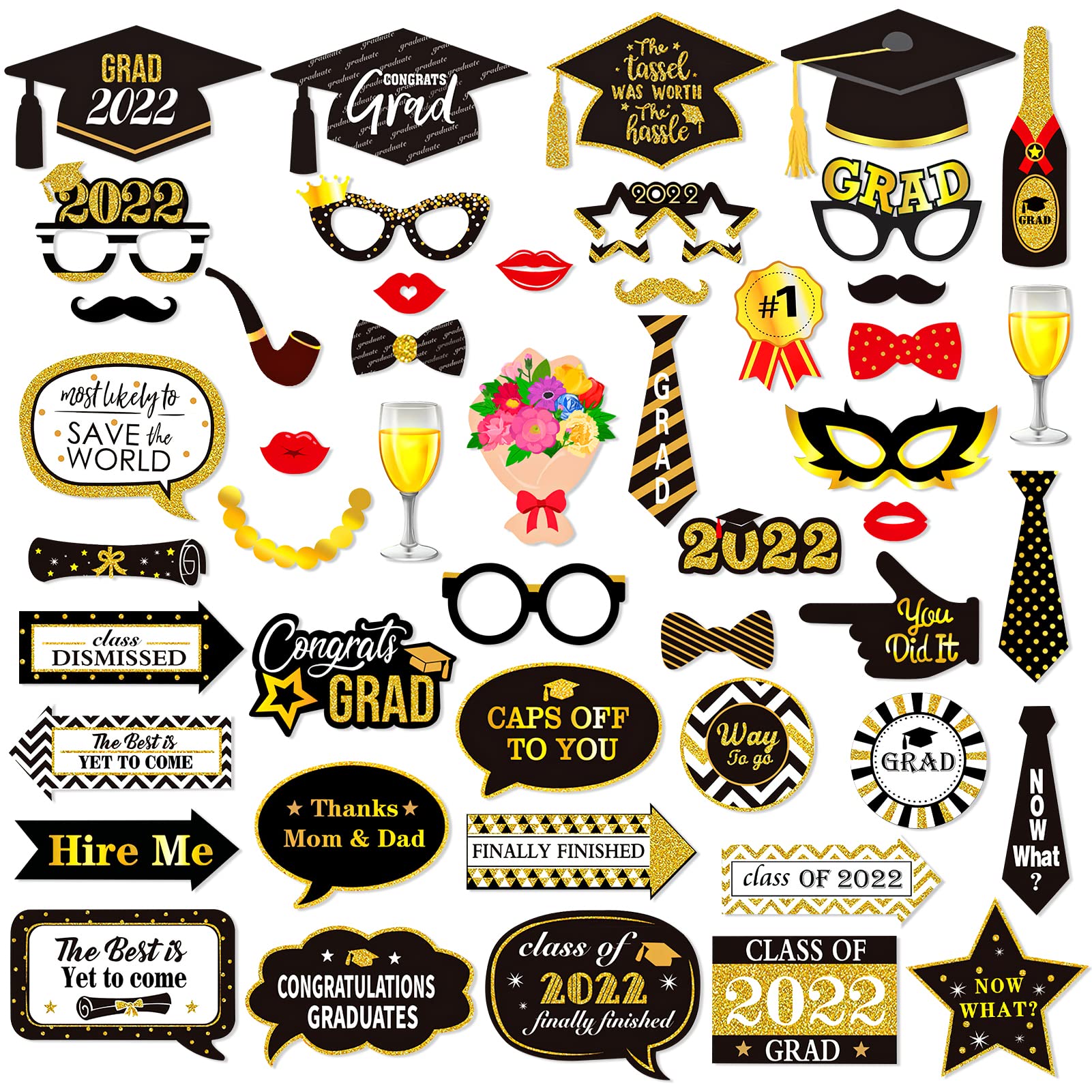 Buy Qpout 49PCS Graduation Photo Booth Props 2022 Black and Gold ...